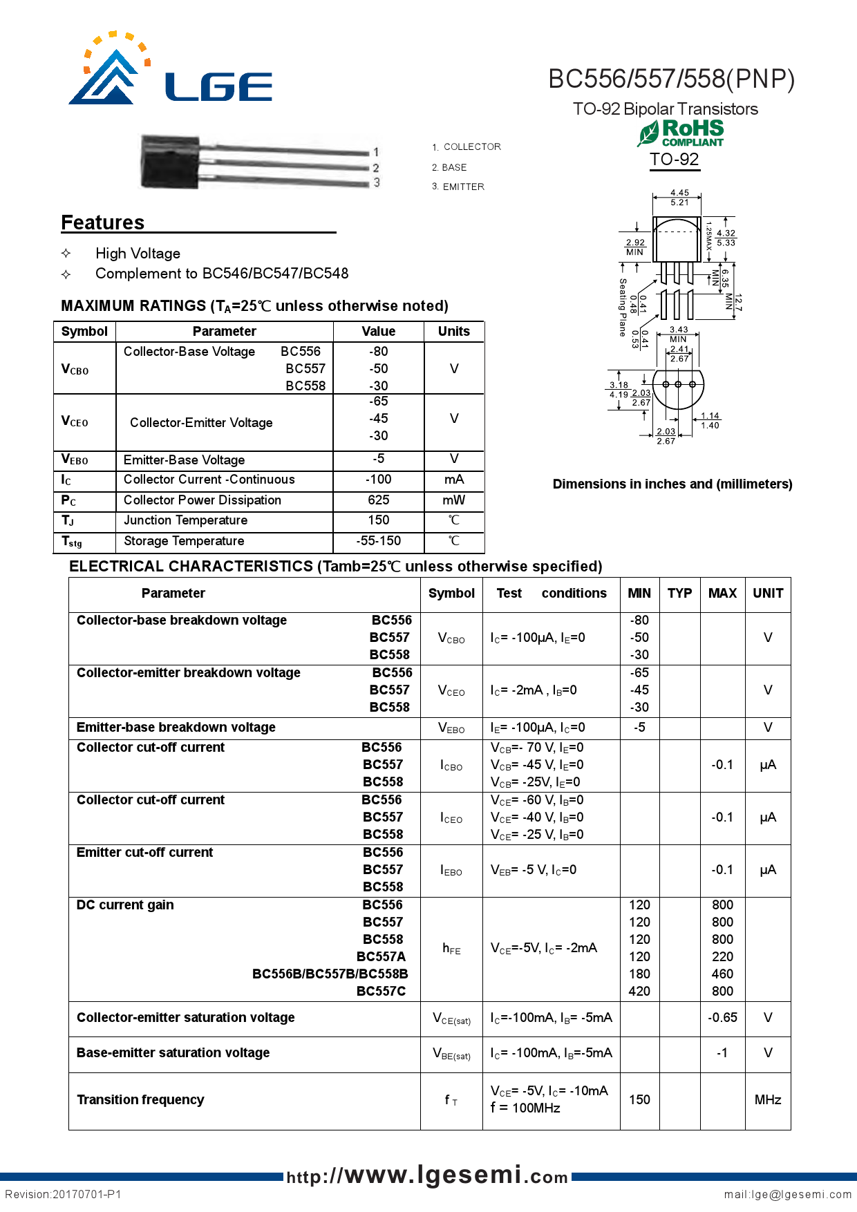 BC557B_（LGE(鲁光)）BC557B中文资料_价格_PDF手册-立创电子商城