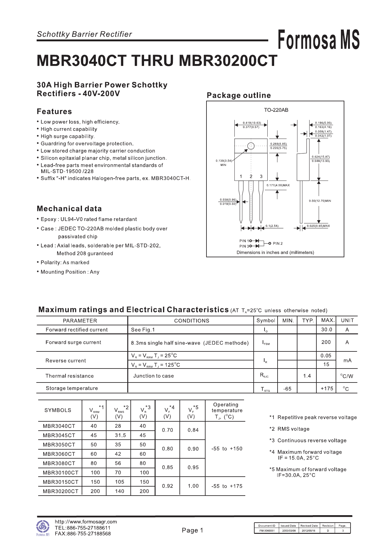 MBR3045CT_（FMS(美丽微)）MBR3045CT中文资料_价格_PDF手册-立创电子商城