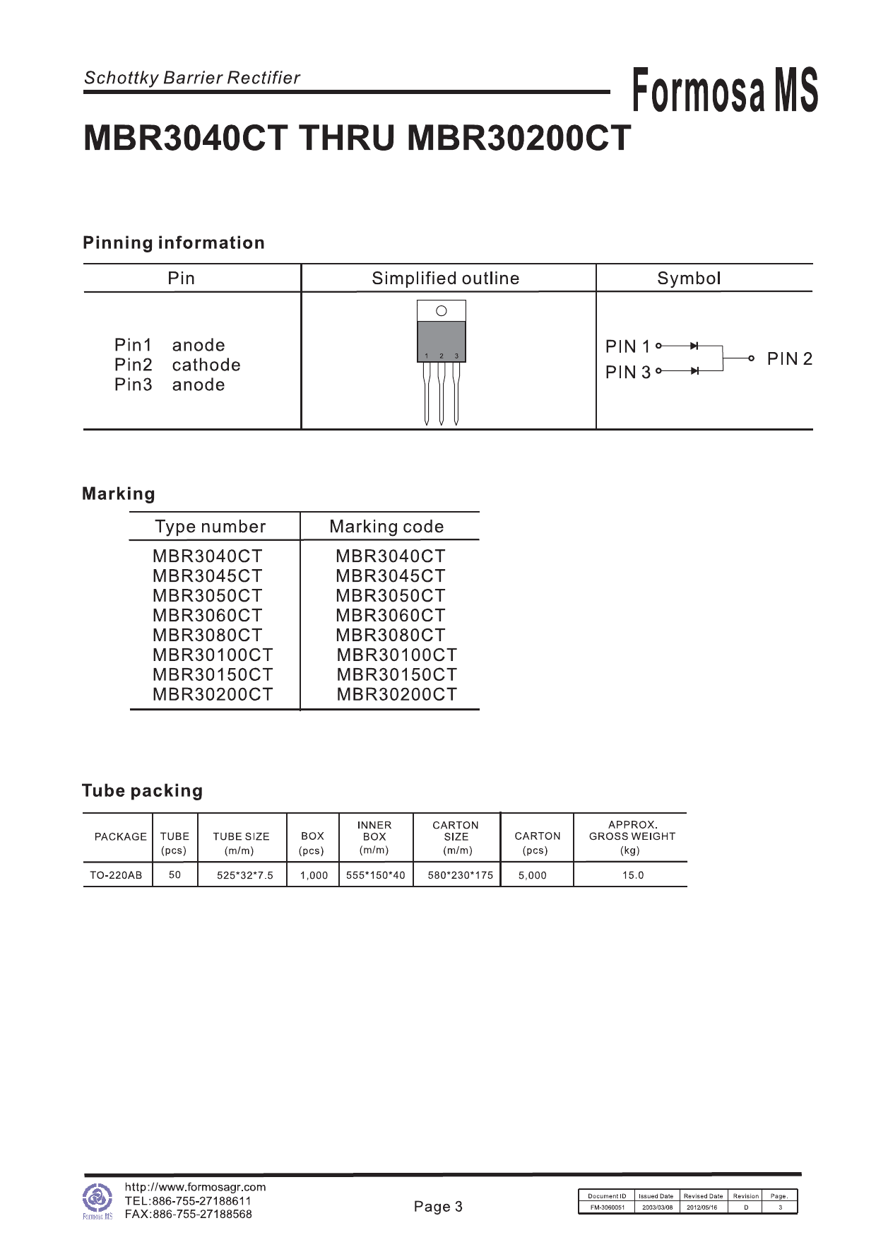MBR3045CT_（FMS(美丽微)）MBR3045CT中文资料_价格_PDF手册-立创电子商城