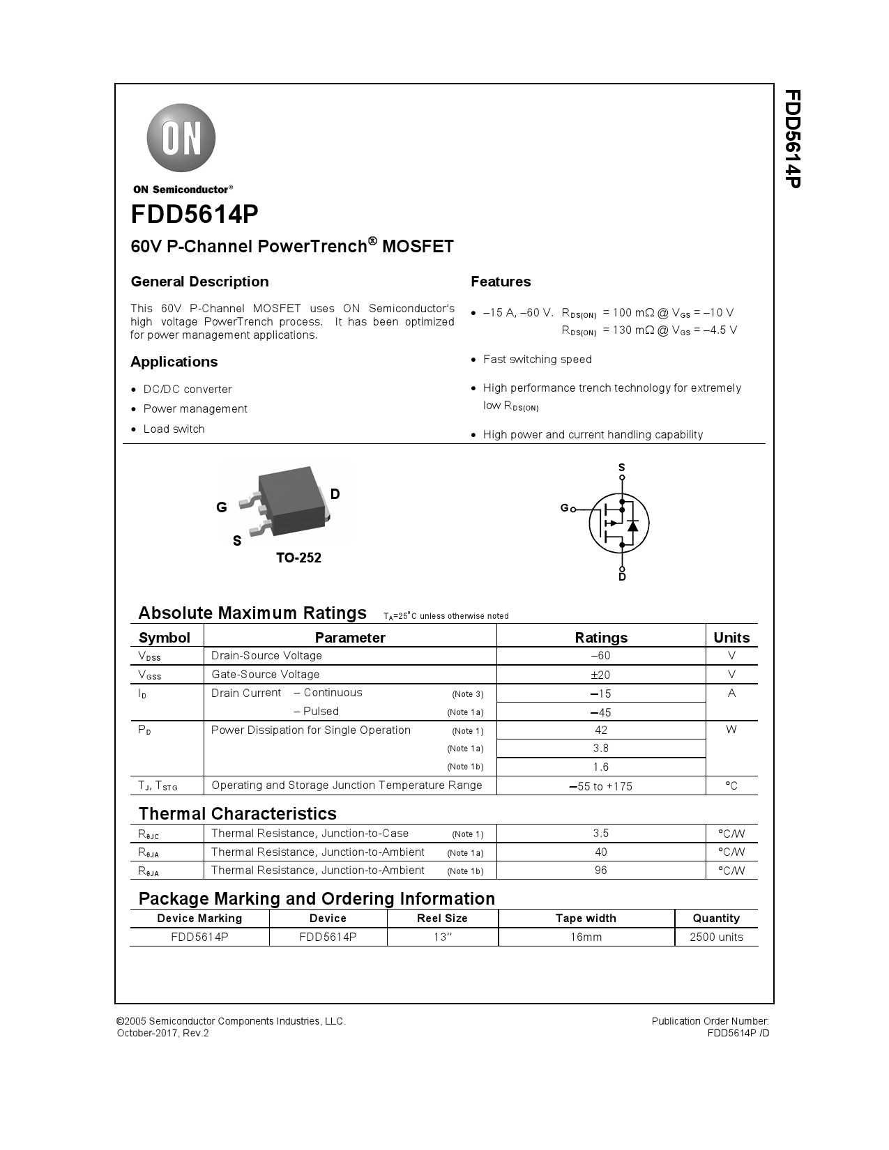 FDD5614P_（onsemi(安森美)）FDD5614P中文资料_价格_PDF手册-立创电子商城