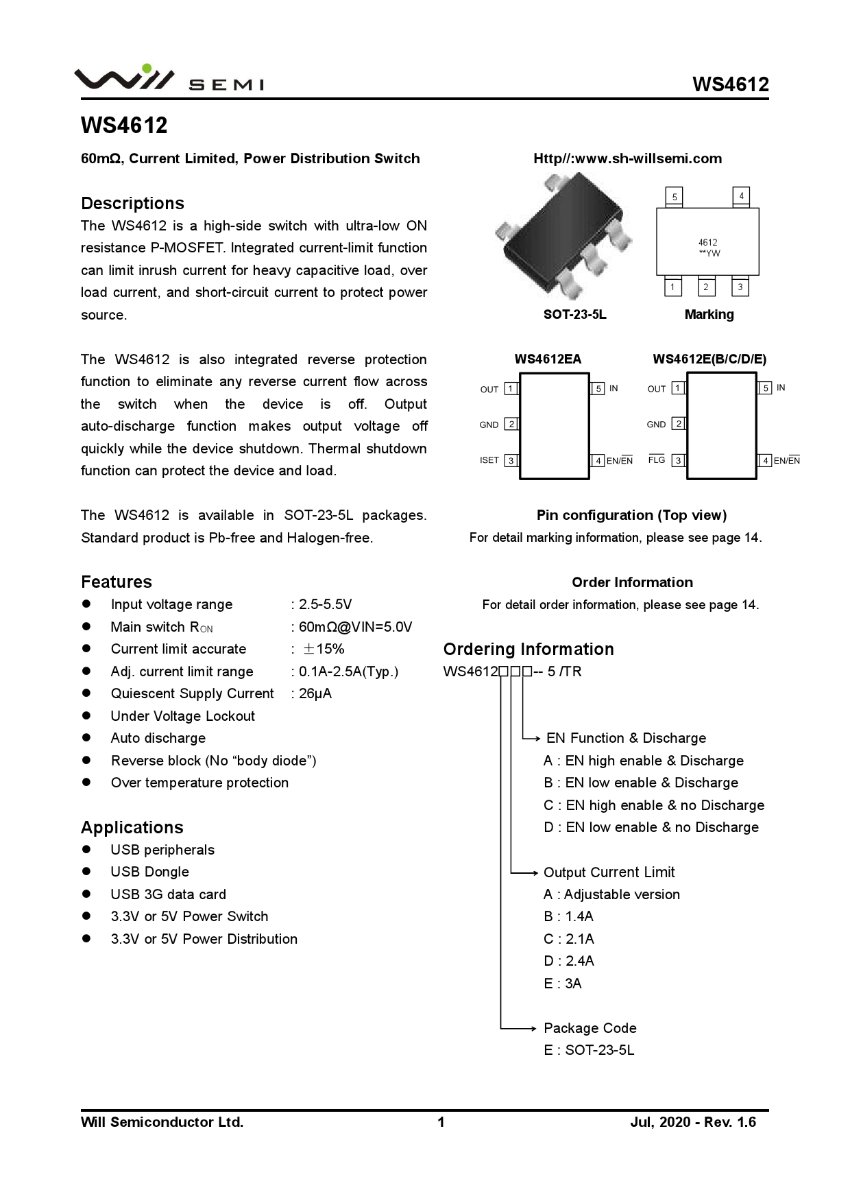 WS4612EAA-5/TR_（WILLSEMI(韦尔)）WS4612EAA-5/TR中文资料_价格_PDF手册-立创电子商城