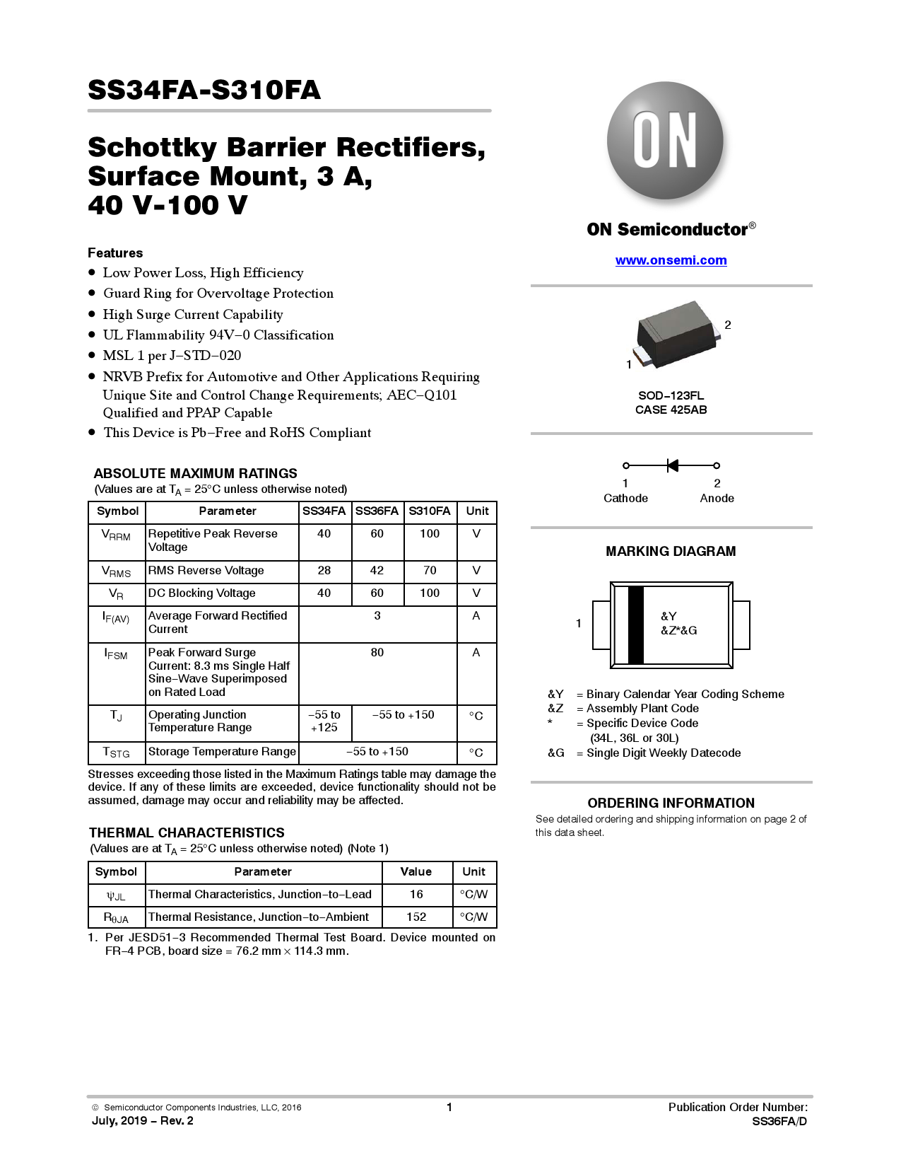 SS34FA_（onsemi(安森美)）SS34FA中文资料_价格_PDF手册-立创电子商城