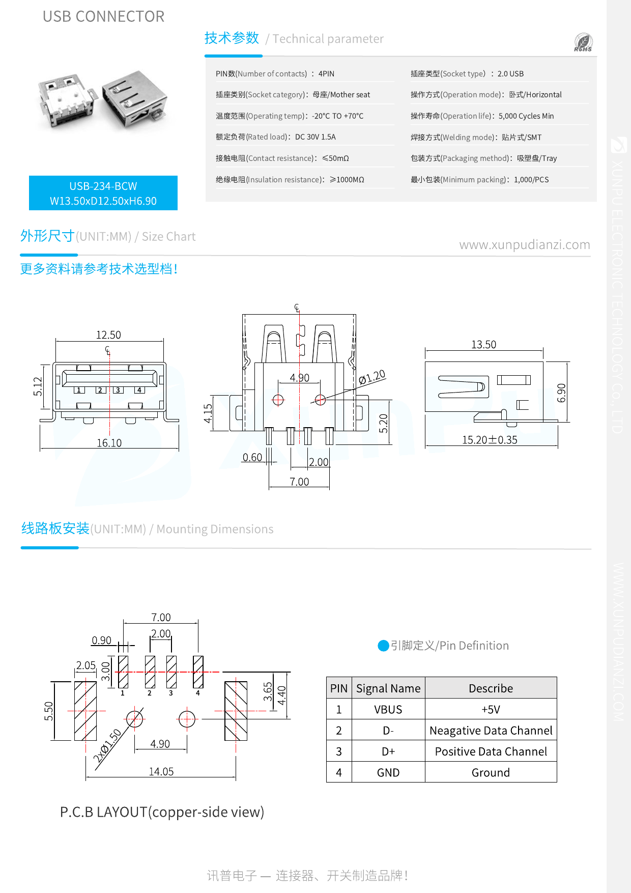 USB-234-BCW_（XUNPU(讯普)）USB-234-BCW中文资料_价格_PDF手册-立创电子商城