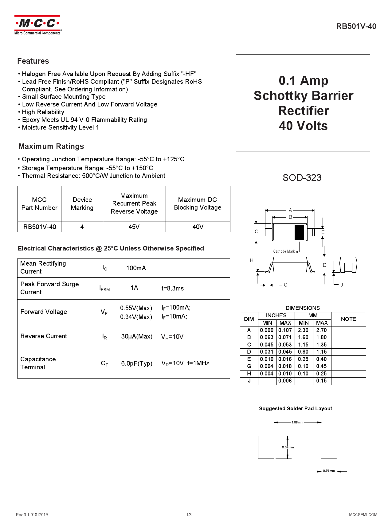 RB501V-40-TP_（MCC(美微科)）RB501V-40-TP中文资料_价格_PDF手册-立创电子商城
