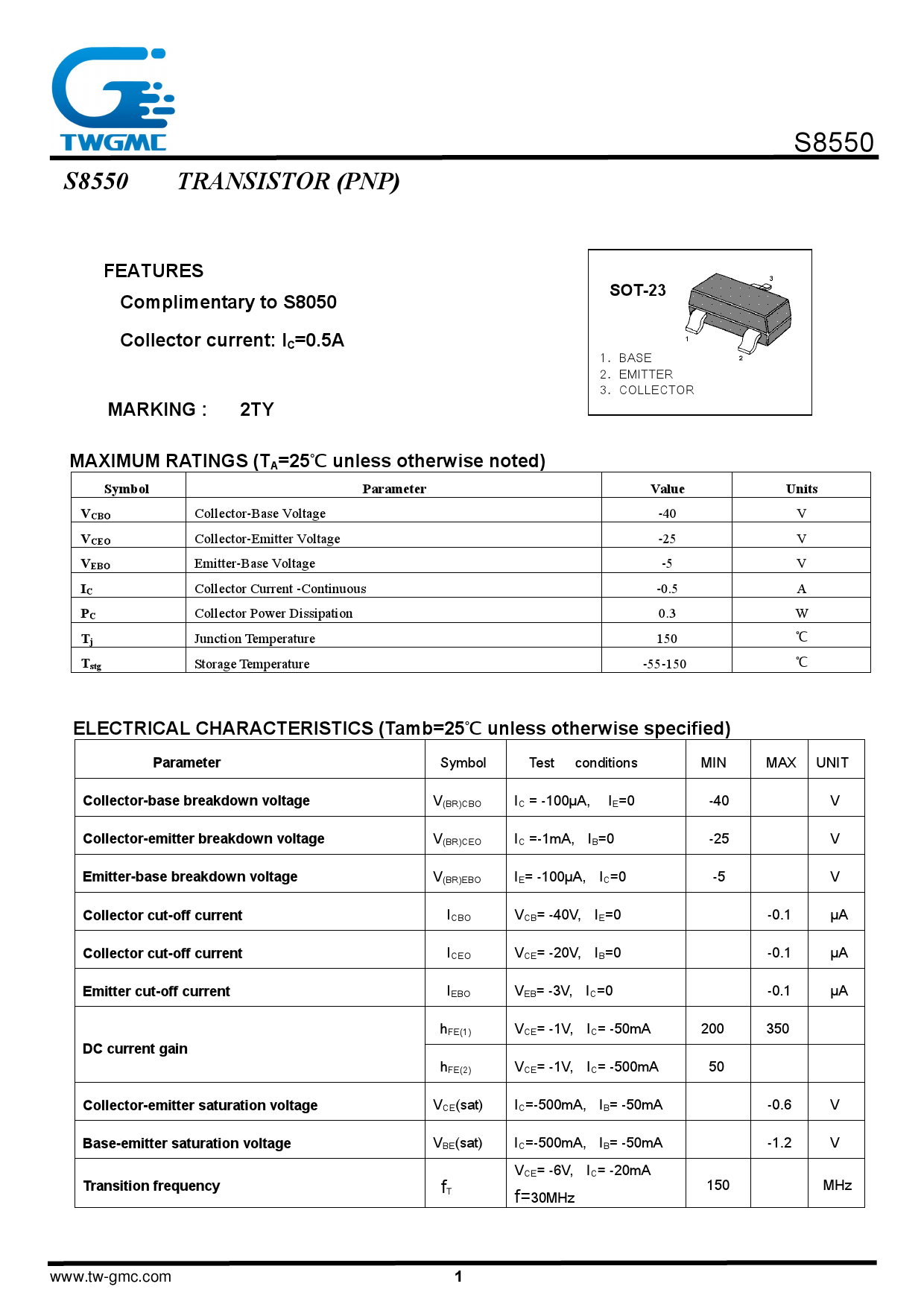 S8550_（TWGMC(台湾迪嘉)）S8550中文资料_价格_PDF手册-立创电子商城