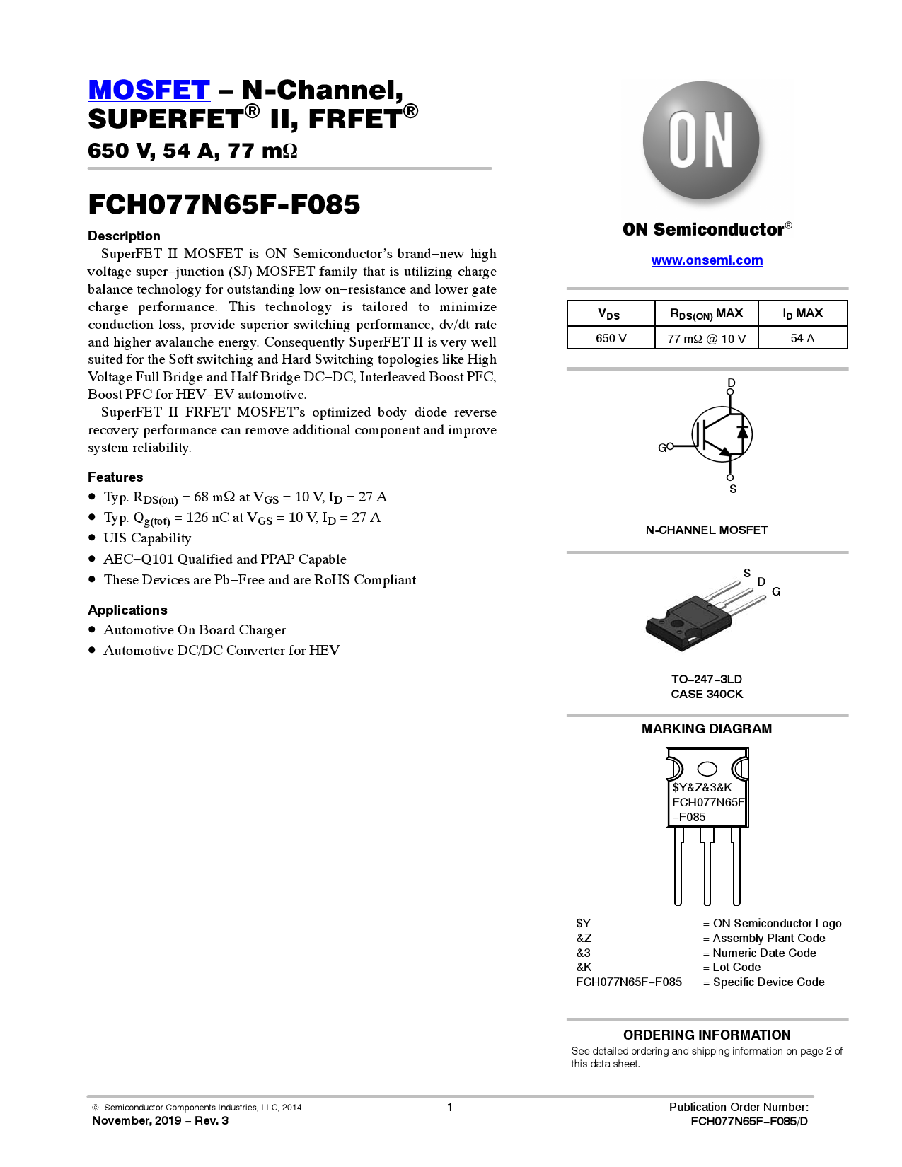 FCH077N65F-F085_（onsemi(安森美)）FCH077N65F-F085中文资料_价格_PDF手册-立创电子商城