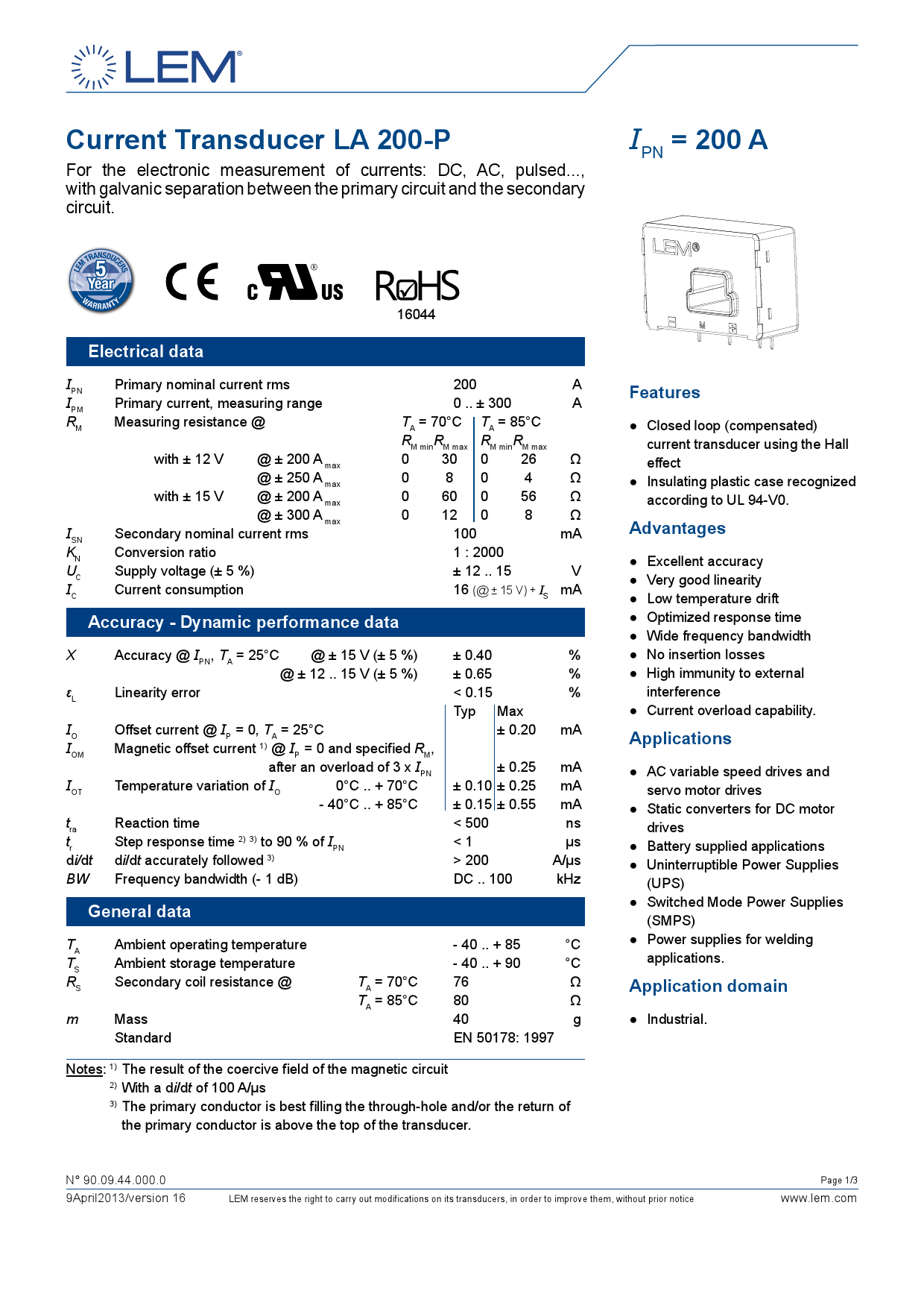 LA200-P_（LEM(莱姆)）LA200-P中文资料_价格_PDF手册-立创电子商城