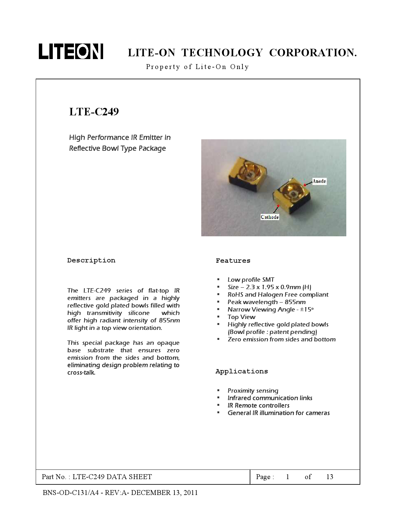 LTE-C249-RM_（LITEON(光宝)）LTE-C249-RM中文资料_价格_PDF手册-立创电子商城