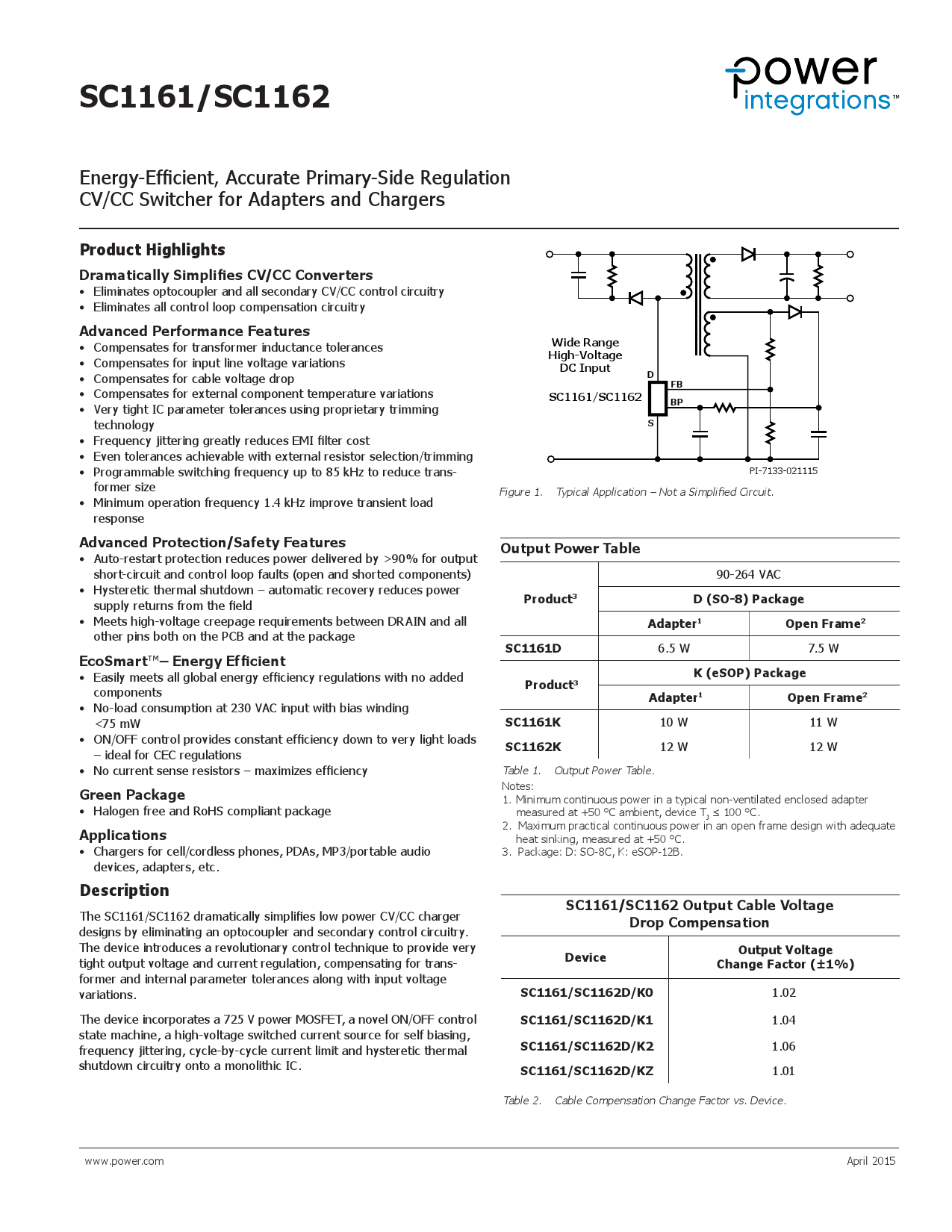 SC1161D1-TL_（Power Integrations(帕沃英蒂格盛)）SC1161D1-TL中文资料_价格_PDF手册-立创电子商城