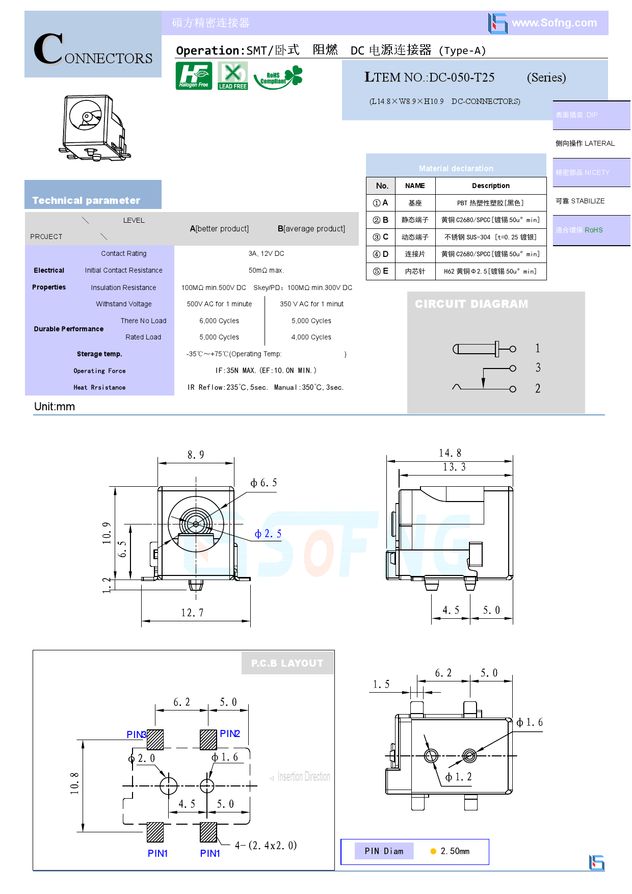 DC-050-T25_（SOFNG(硕方)）DC-050-T25中文资料_价格_PDF手册-立创电子商城