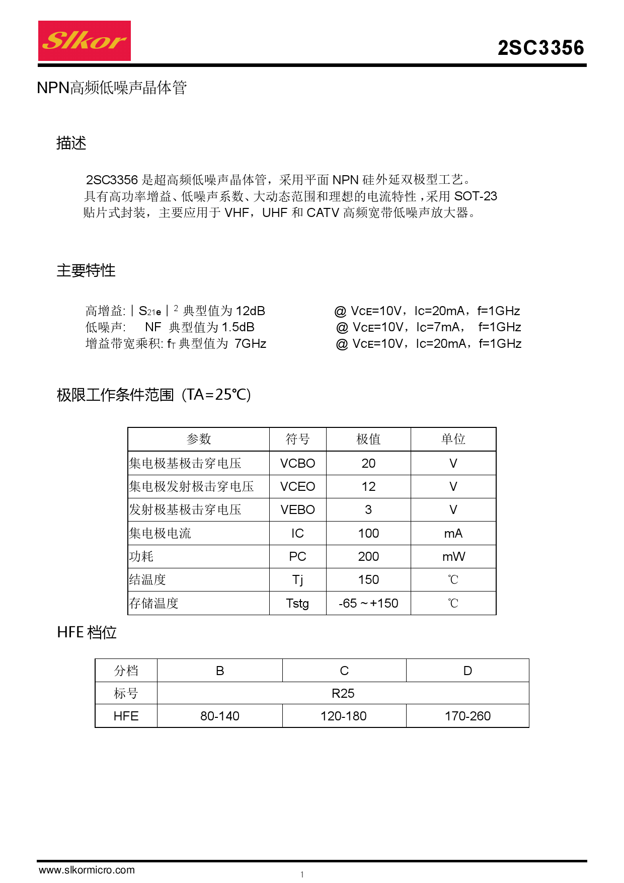 2SC3356 R25_（Slkor(萨科微)）2SC3356 R25中文资料_价格_PDF手册-立创电子商城