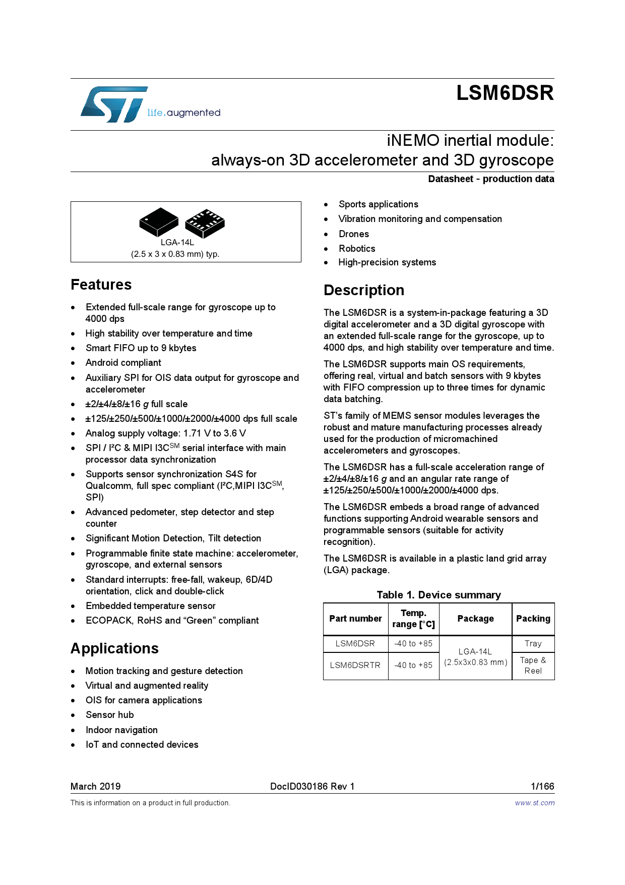 LSM6DSRTR_（ST(意法半导体)）LSM6DSRTR中文资料_价格_PDF手册-立创电子商城
