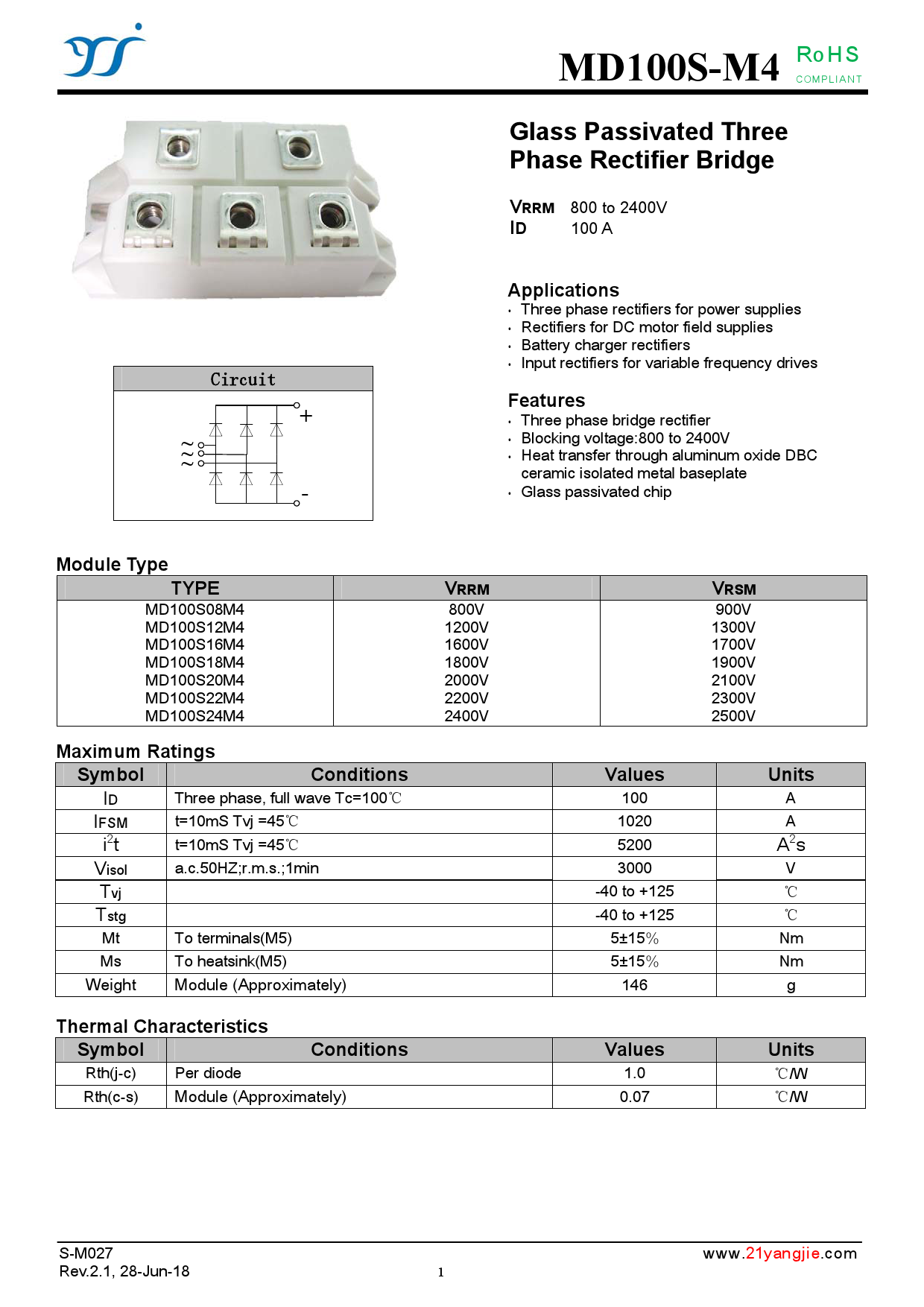 MD100S16M4_（YANGJIE(扬杰)）MD100S16M4中文资料_价格_PDF手册-立创电子商城