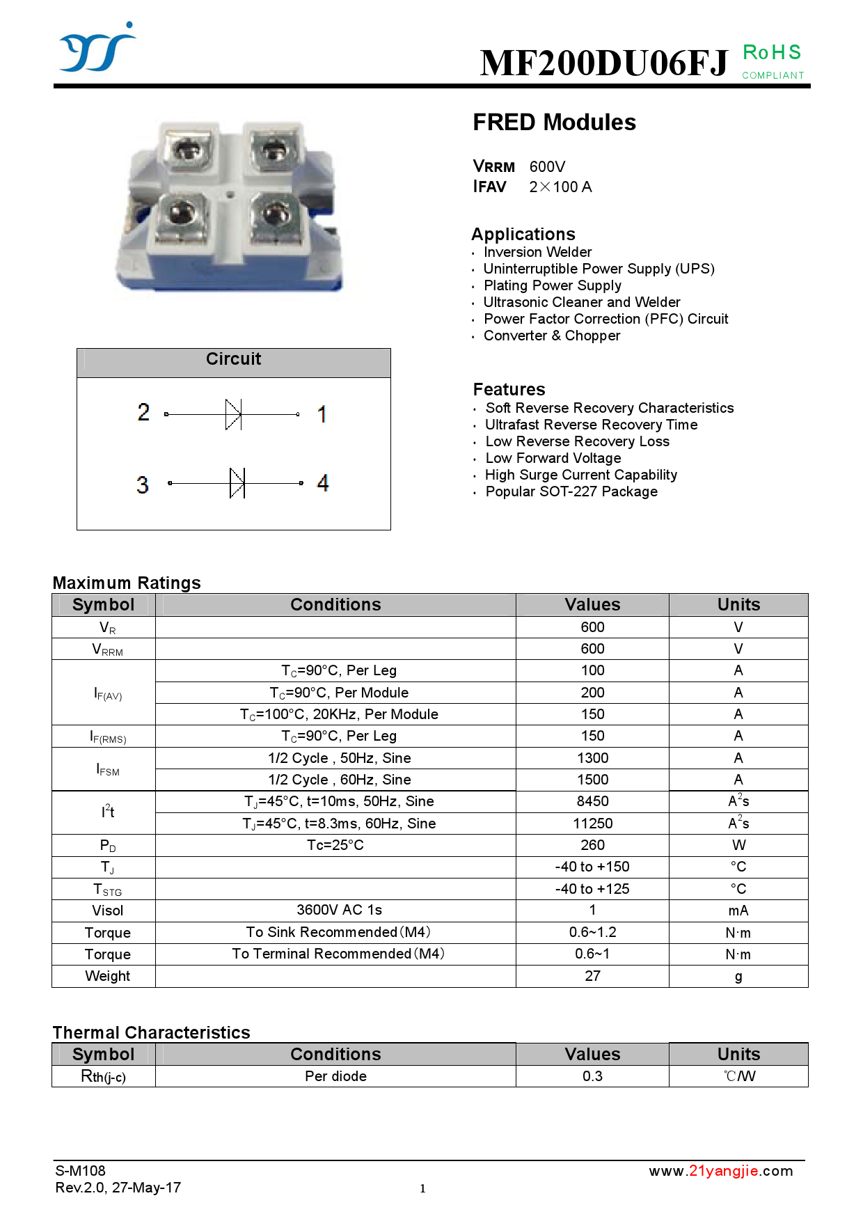 MF200DU06FJ_（YANGJIE(扬杰)）MF200DU06FJ中文资料_价格_PDF手册-立创电子商城