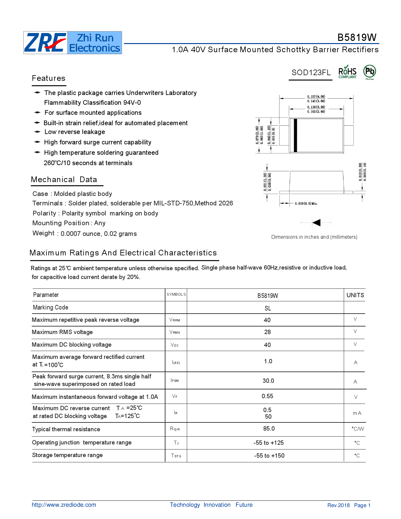 B5819W-SL_（ZRE(治润)）B5819W-SL中文资料_价格_PDF手册-立创电子商城