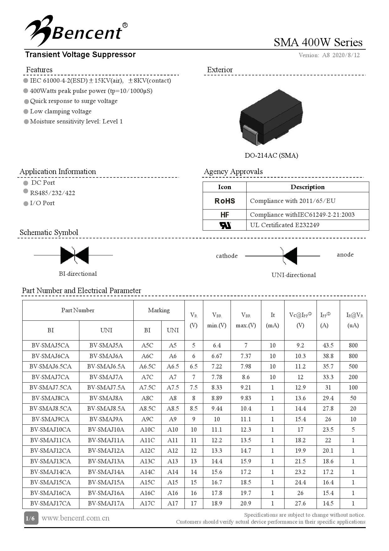 BV-SMAJ30CA_（Bencent(槟城)）BV-SMAJ30CA中文资料_价格_PDF手册-立创电子商城
