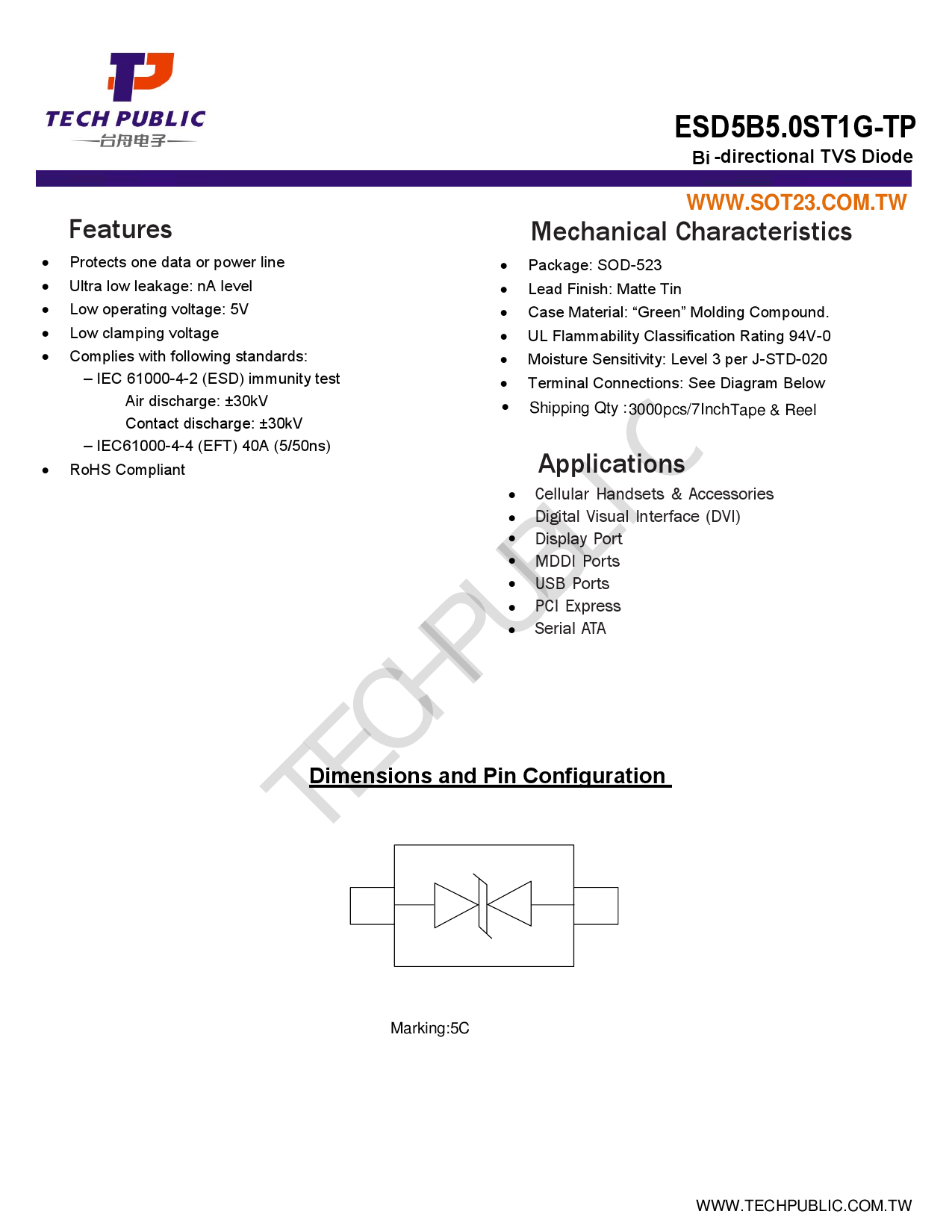 ESD5B5.0ST1G-TP_（TECH PUBLIC(台舟电子)）ESD5B5.0ST1G-TP中文资料_价格_PDF手册-立创电子商城