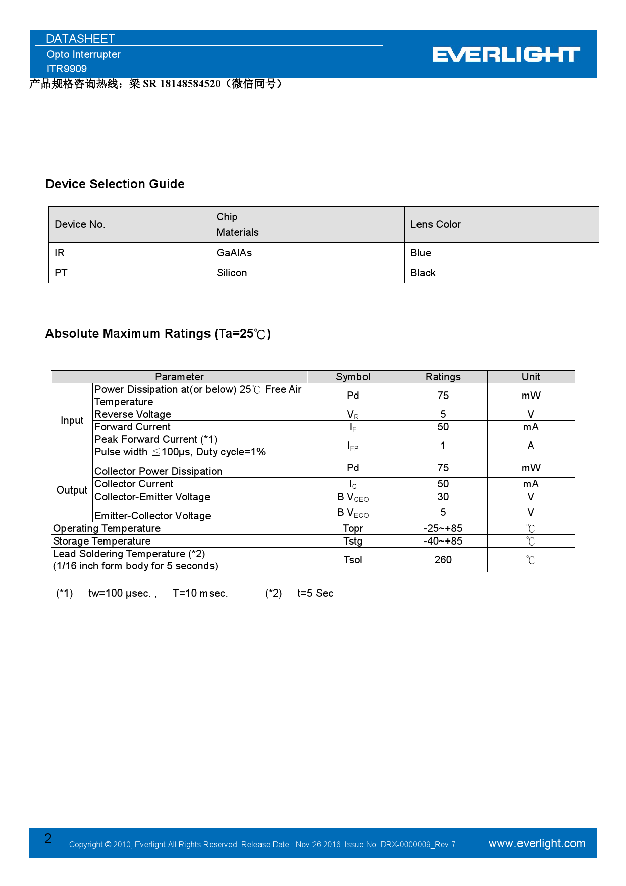 ITR9909_（EVERLIGHT(亿光)）ITR9909中文资料_价格_PDF手册-立创电子商城