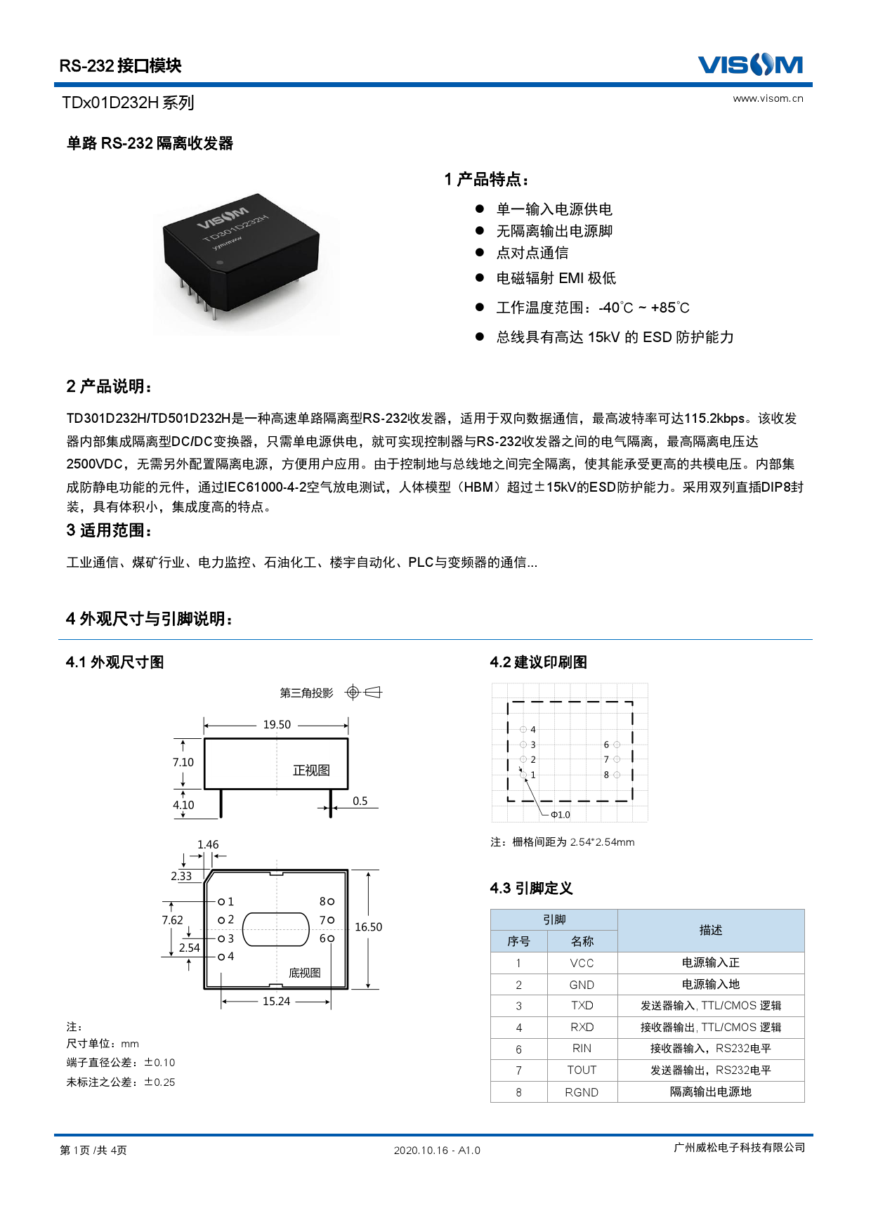 TD501D232H_（VISOM）TD501D232H中文资料_价格_PDF手册-立创电子商城