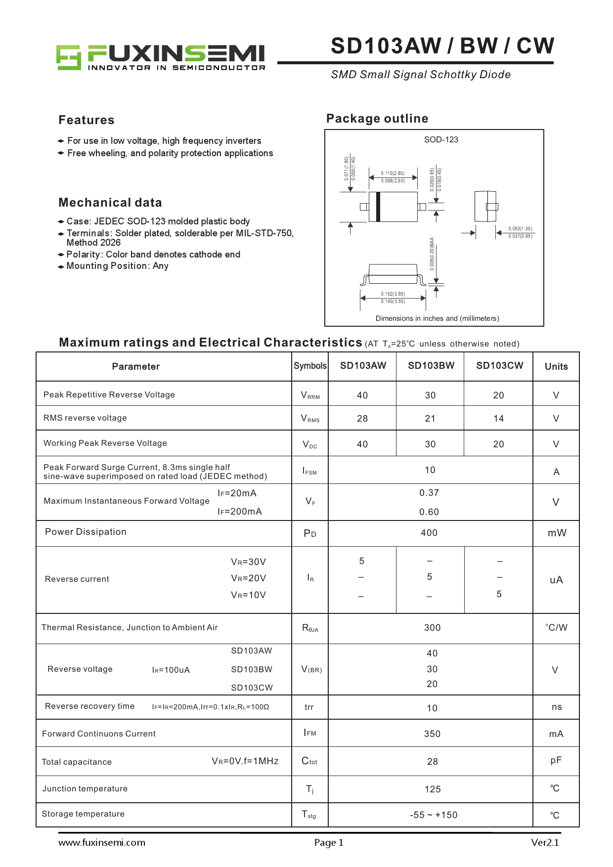 SD103AW_（FUXINSEMI(富芯森美)）SD103AW中文资料_价格_PDF手册-立创电子商城