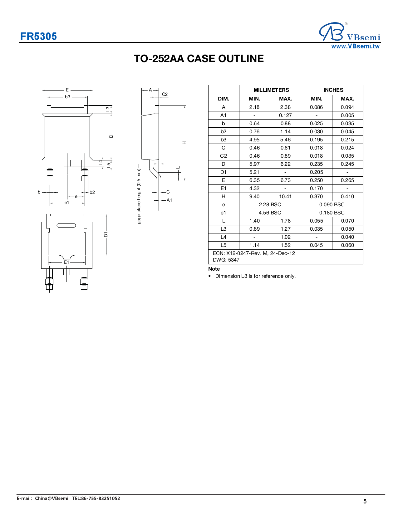 FR5305-VB_（VBsemi(微碧)）FR5305-VB中文资料_价格_PDF手册-立创电子商城