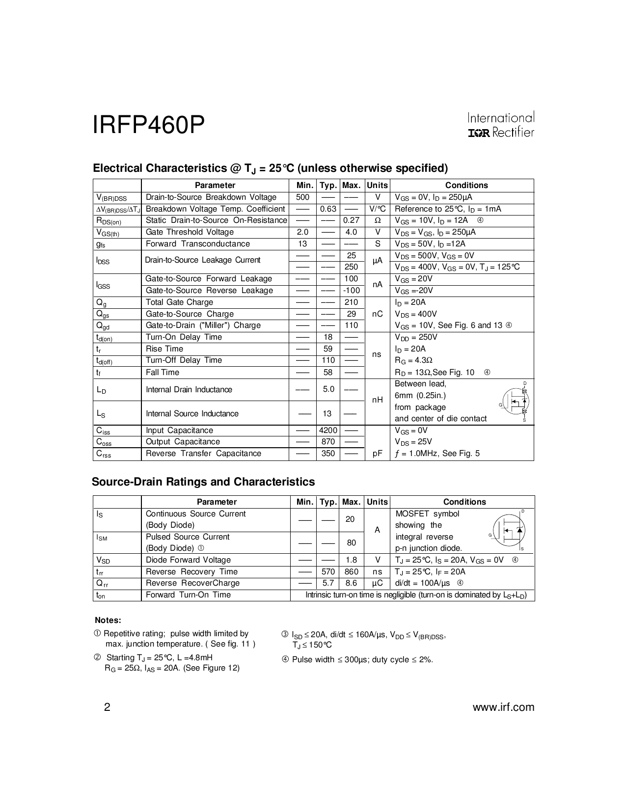 IRFP460PBF_（Infineon(英飞凌)）IRFP460PBF中文资料_价格_PDF手册-立创电子商城