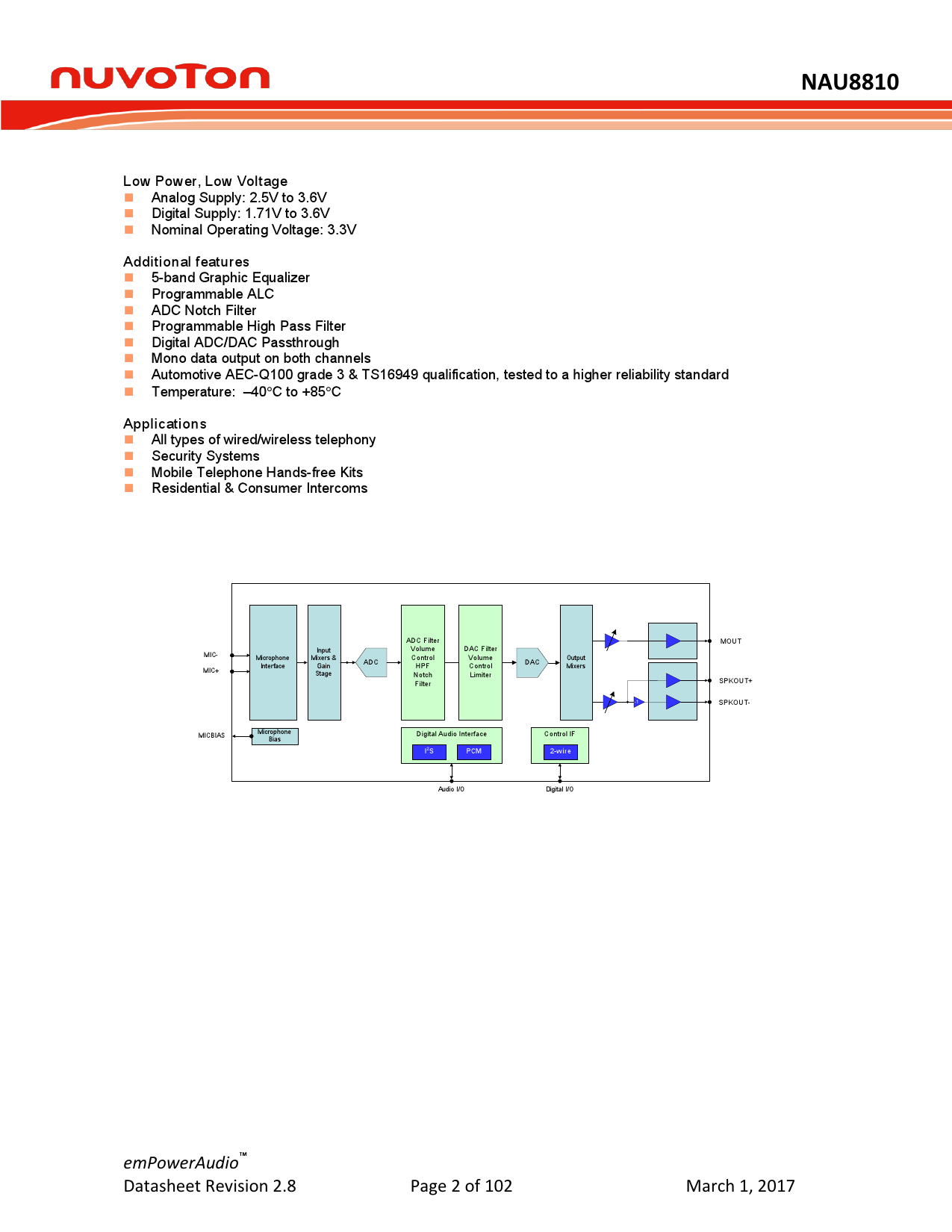 NAU88C10YG_（NUVOTON(新唐)）NAU88C10YG中文资料_价格_PDF手册-立创电子商城