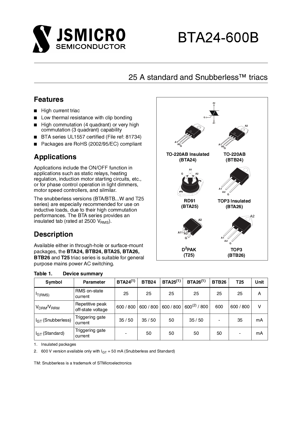 BTA24-600B_（JSMSEMI(杰盛微)）BTA24-600B中文资料_价格_PDF手册-立创电子商城