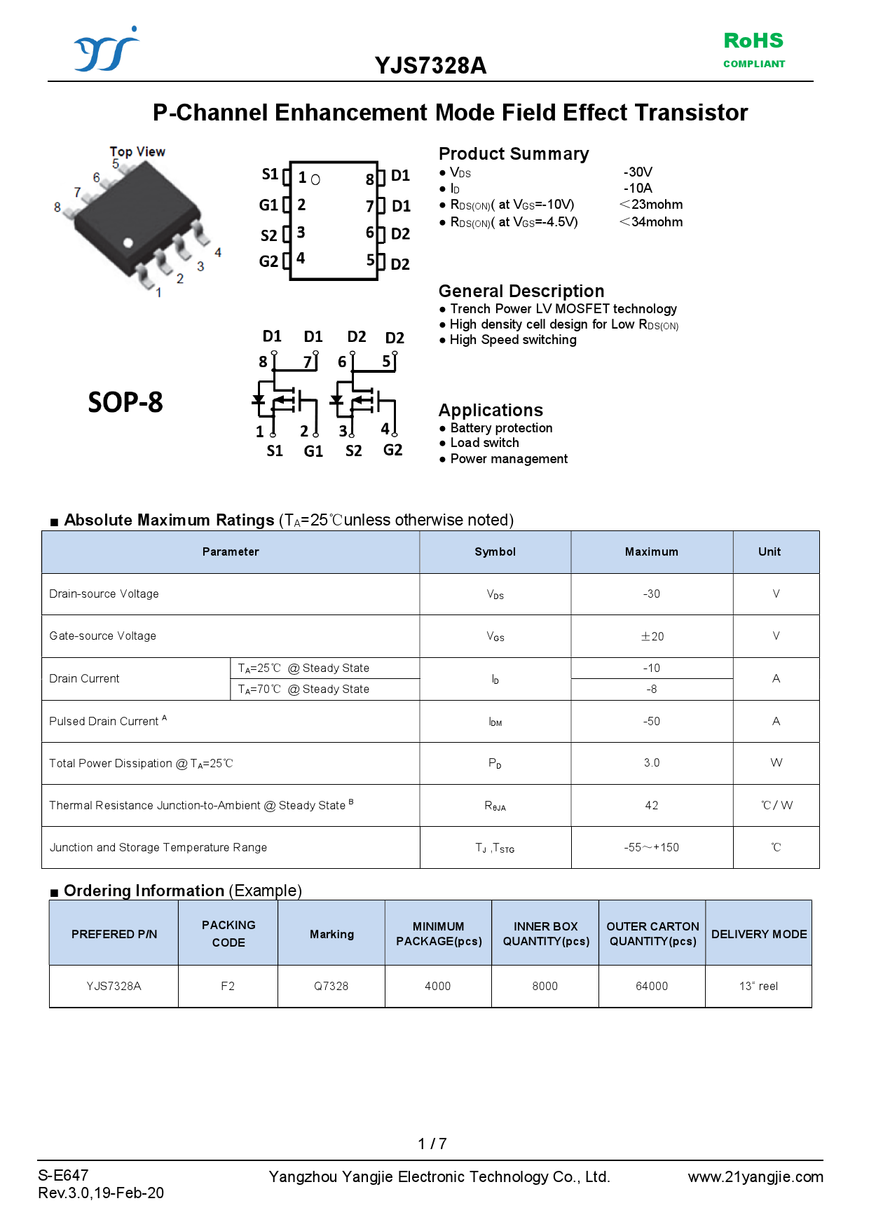 YJS7328A_（YANGJIE(扬杰)）YJS7328A中文资料_价格_PDF手册-立创电子商城