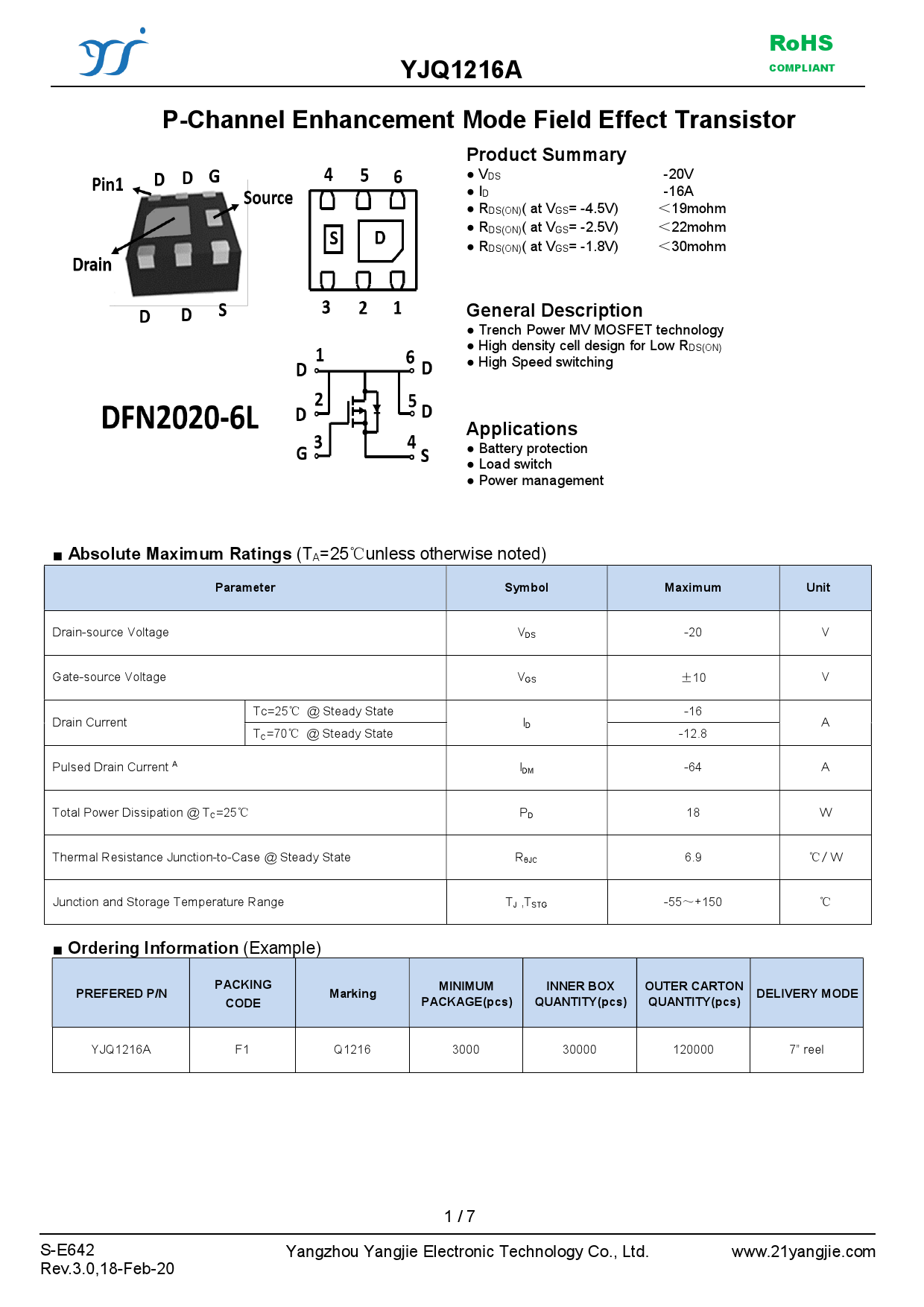 YJQ1216A_（YANGJIE(扬杰)）YJQ1216A中文资料_价格_PDF手册-立创电子商城