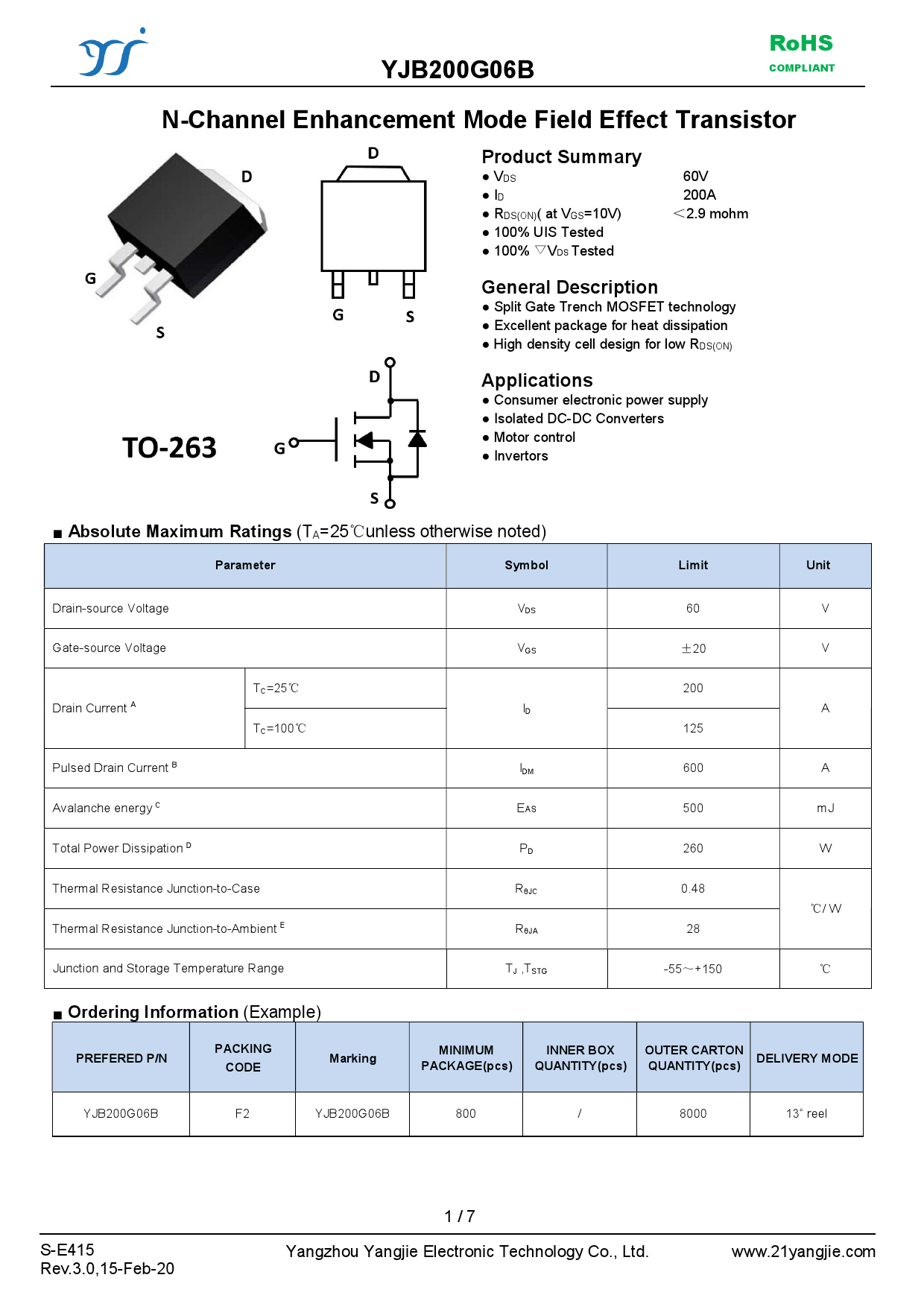 YJB200G06B_（YANGJIE(扬杰)）YJB200G06B中文资料_价格_PDF手册-立创电子商城
