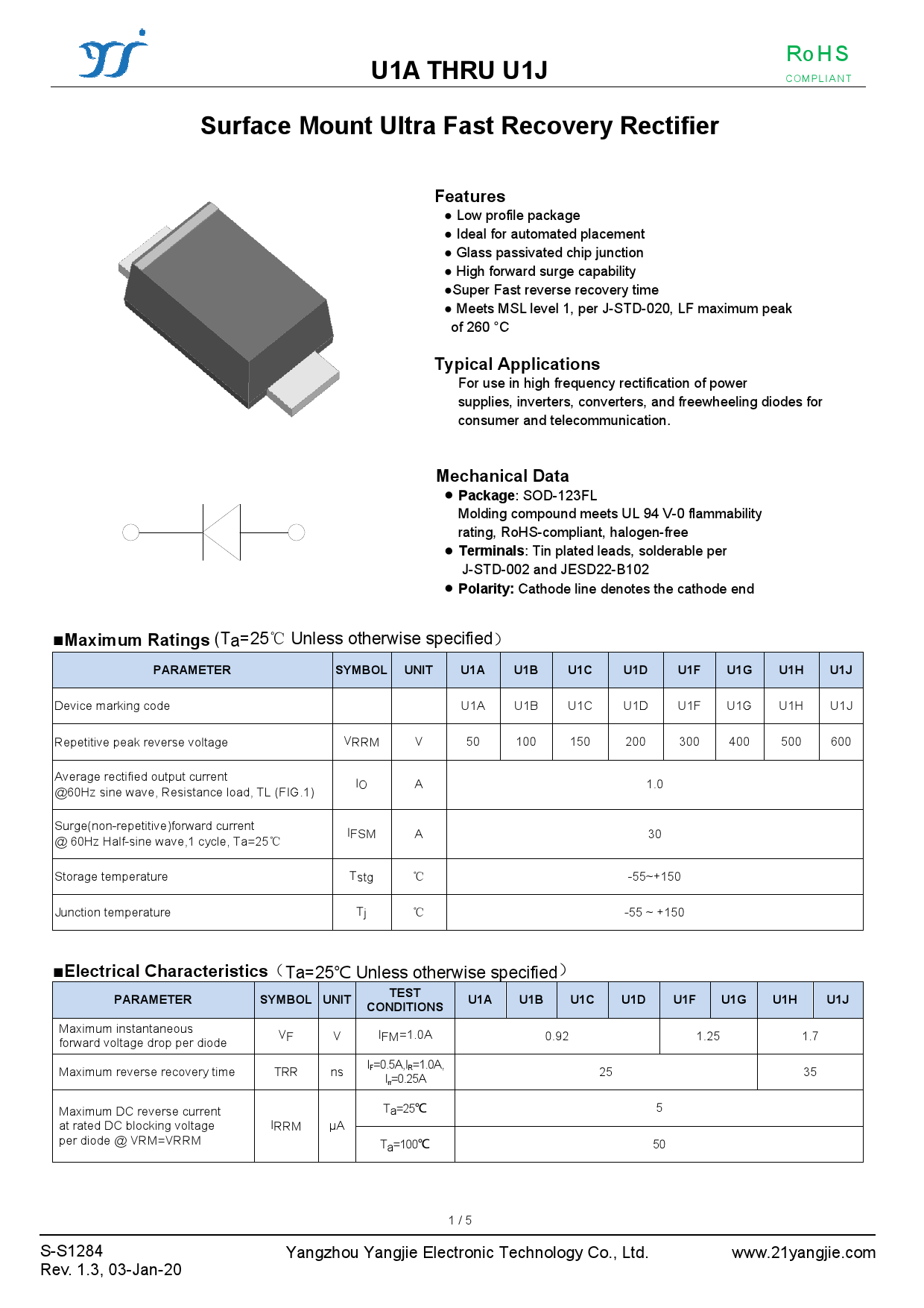 U1J_（YANGJIE(扬杰)）U1J中文资料_价格_PDF手册-立创电子商城
