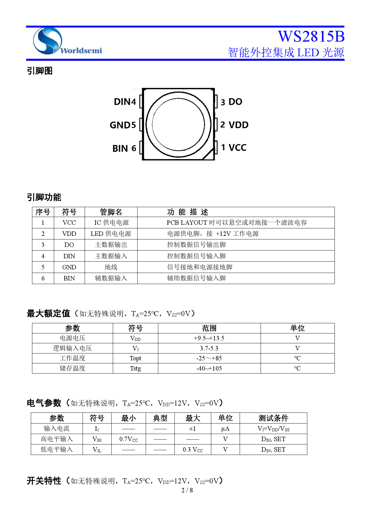 WS2815B_（worldsemi）WS2815B中文资料_价格_PDF手册-立创电子商城