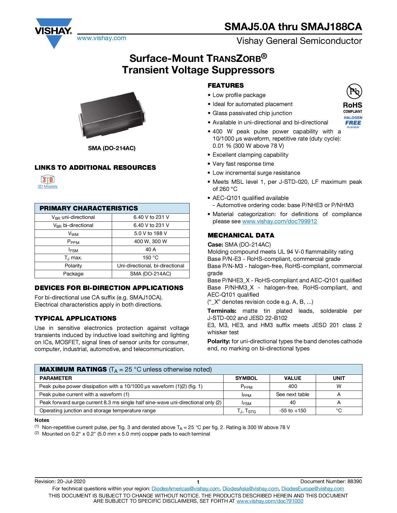 SMAJ24CA-E3/61_（VISHAY(威世)）SMAJ24CA-E3/61中文资料_价格_PDF手册-立创电子商城