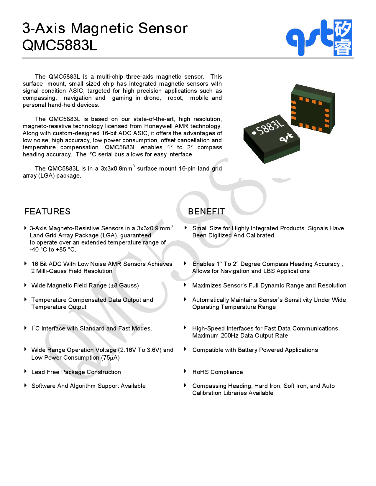 QMC5883L_（QST(上海矽睿)）QMC5883L中文资料_价格_PDF手册-立创电子商城