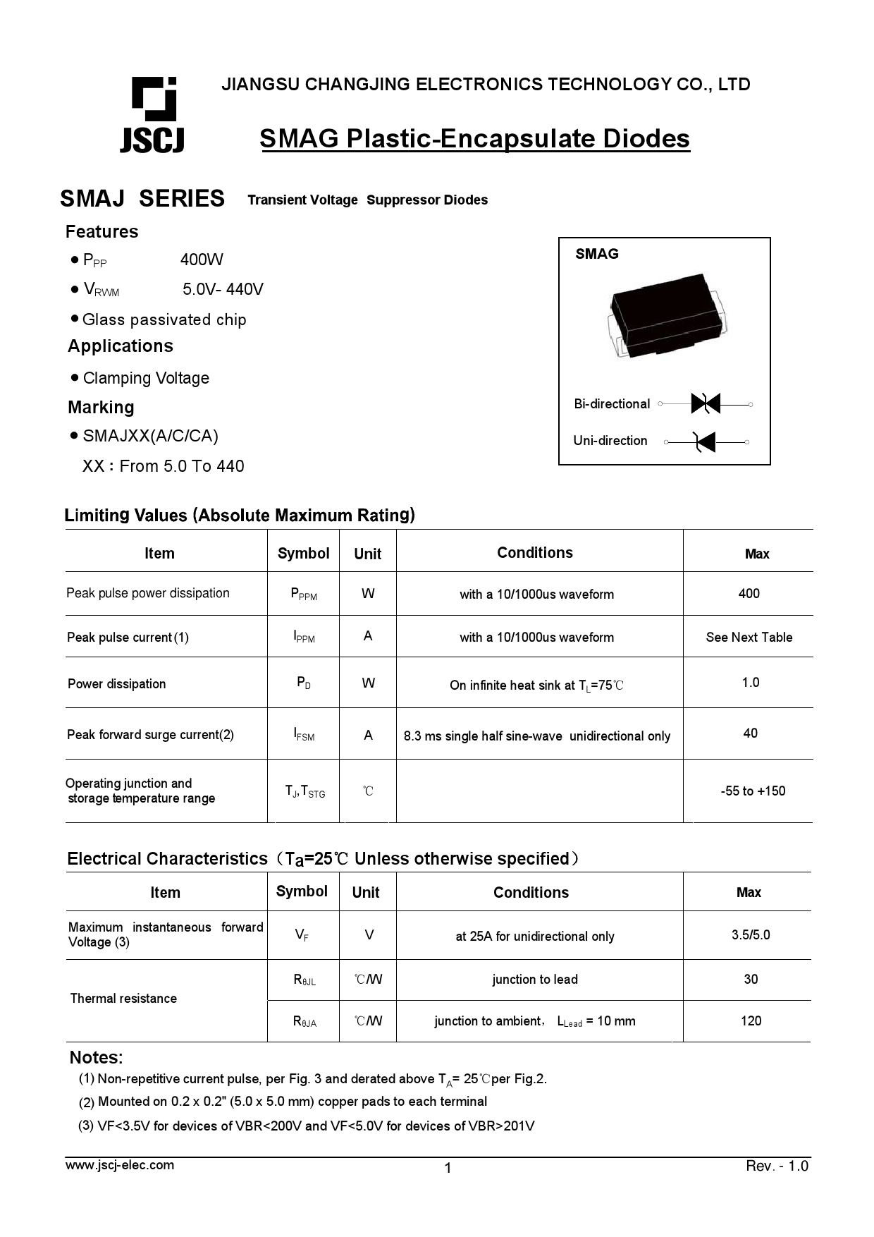 SMAJ40A_（CJ(江苏长电/长晶)）SMAJ40A中文资料_价格_PDF手册-立创电子商城