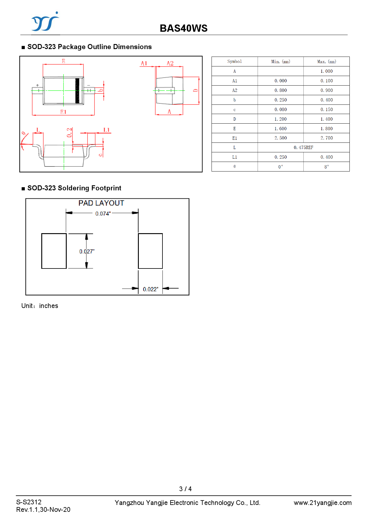 BAS40WS_（YANGJIE(扬杰)）BAS40WS中文资料_价格_PDF手册-立创电子商城