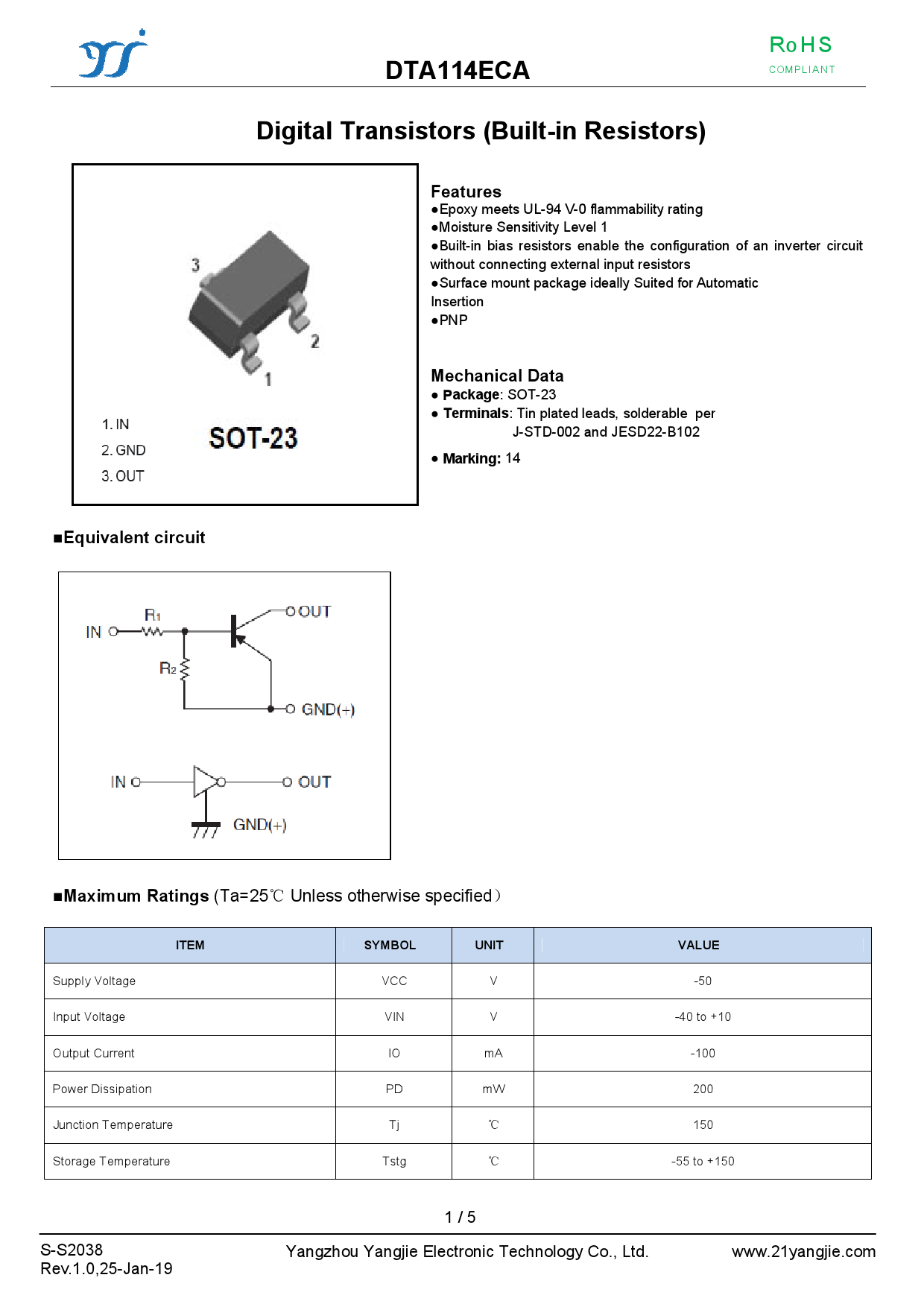 DTA114ECA_（YANGJIE(扬杰)）DTA114ECA中文资料_价格_PDF手册-立创电子商城