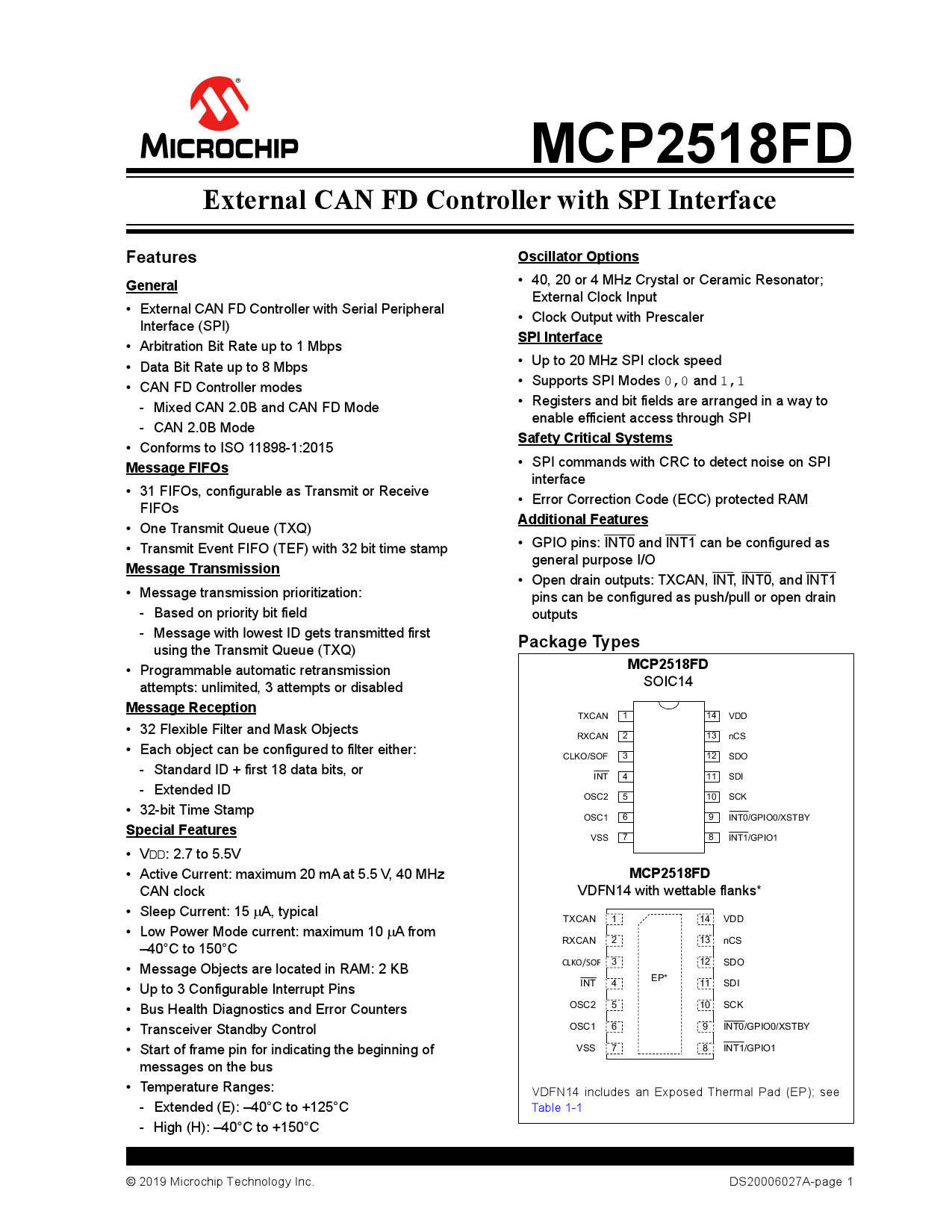 MCP2518FDT-H/SL_（MICROCHIP(美国微芯)）MCP2518FDT-H/SL中文资料_价格_PDF手册-立创电子商城
