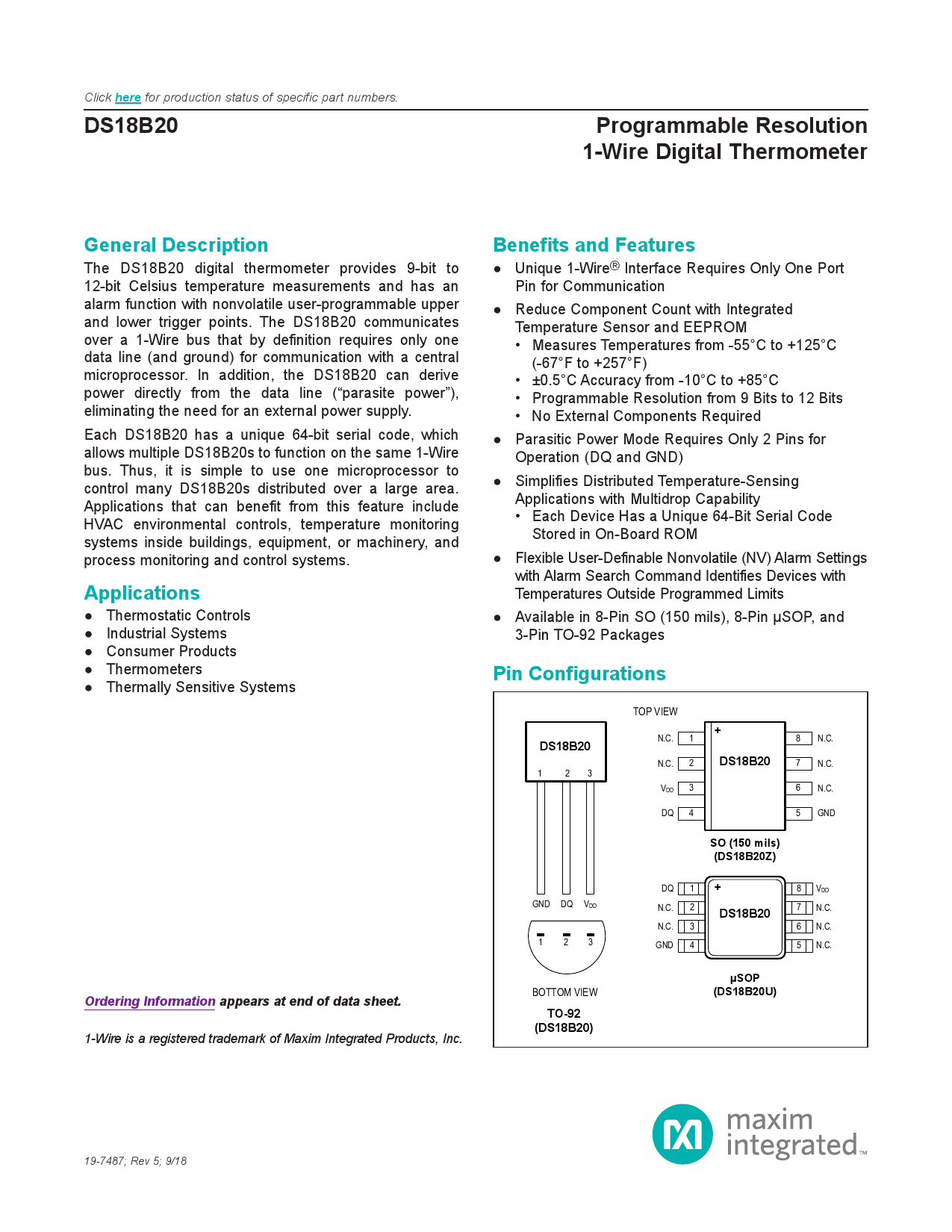 DS18B20+T&R_（ADI(亚德诺)/MAXIM(美信)）DS18B20+T&R中文资料_价格_PDF手册-立创电子商城