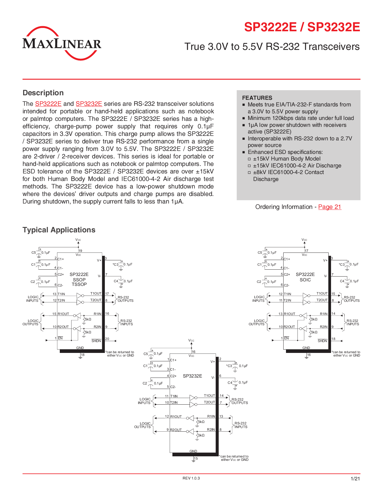 SP3232EEA-L_（MaxLinear）SP3232EEA-L中文资料_价格_PDF手册-立创电子商城