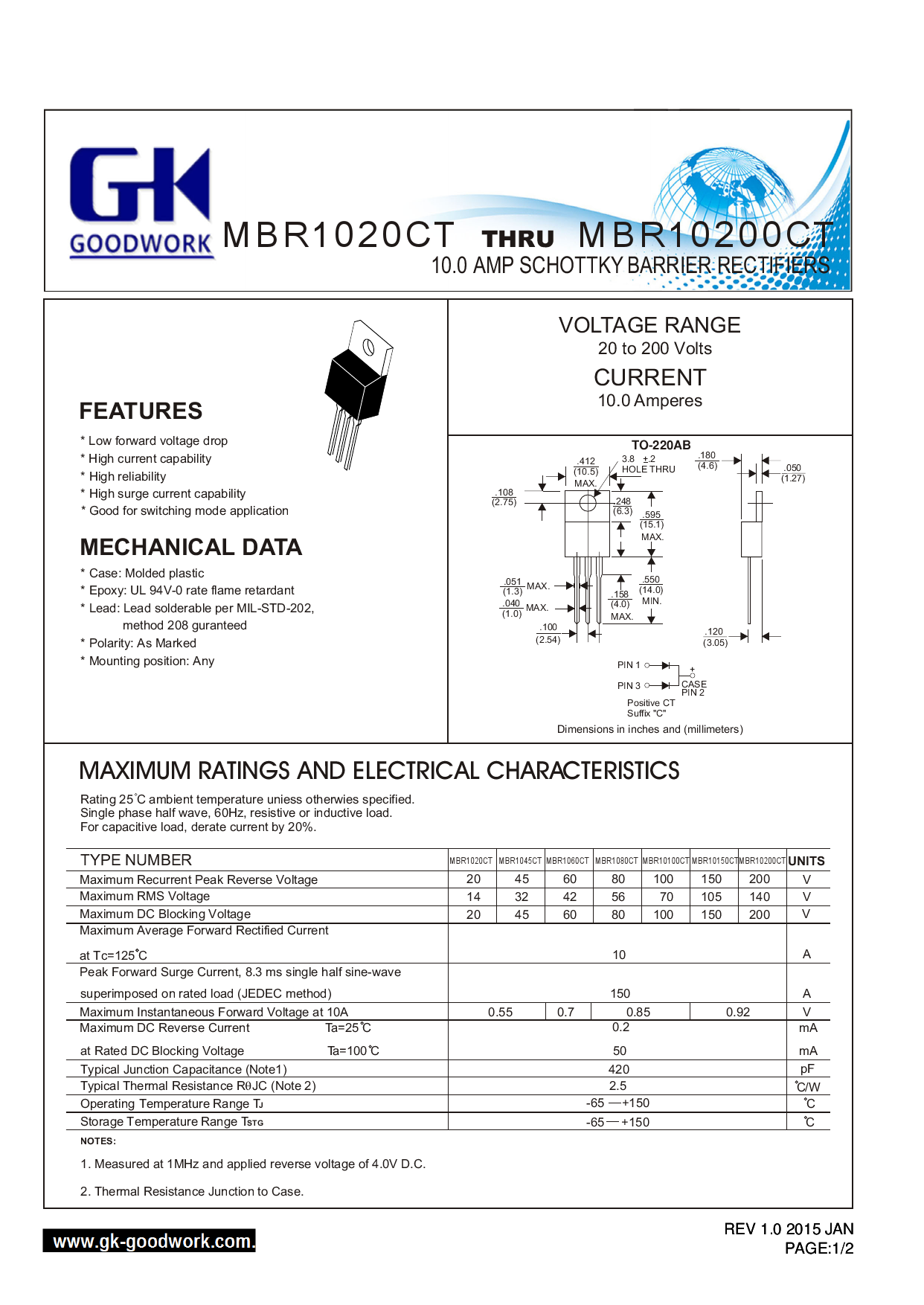 MBR10100CT_（GOODWORK(固得沃克)）MBR10100CT中文资料_价格_PDF手册-立创电子商城