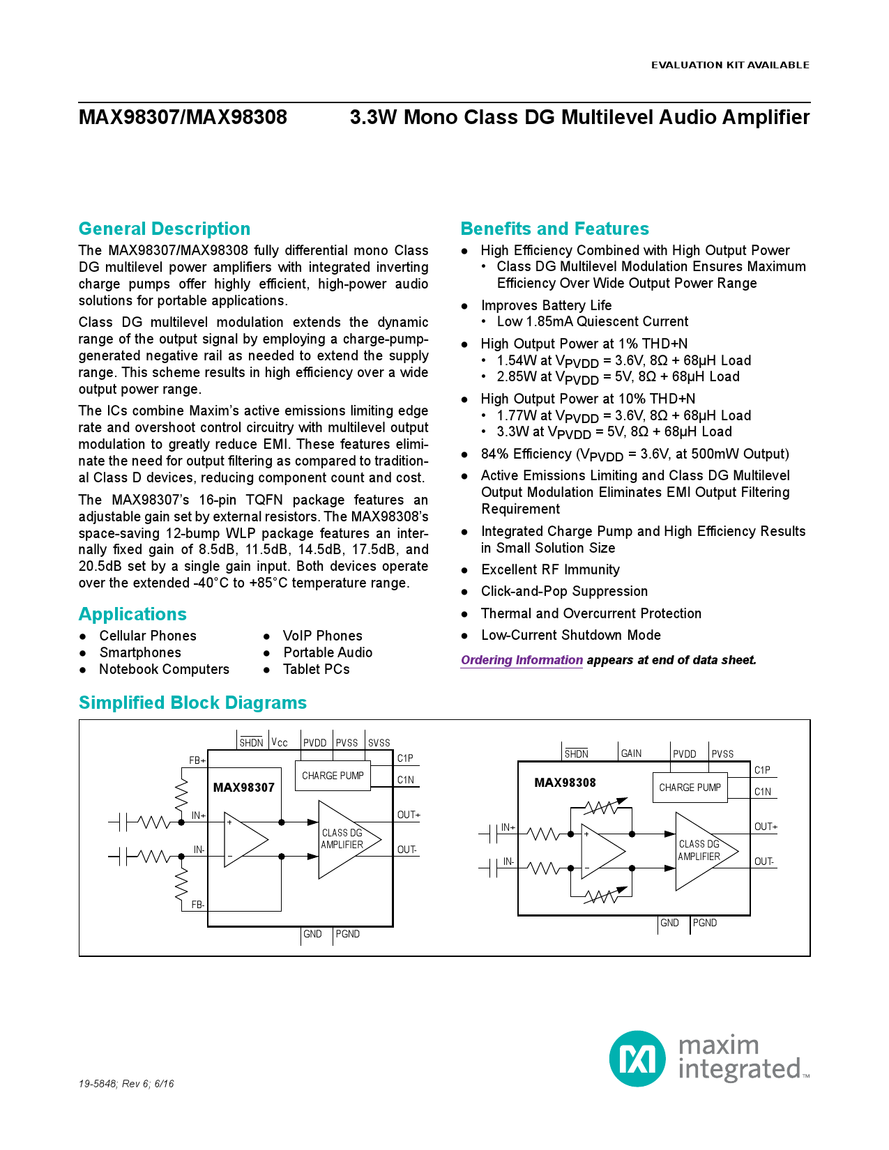 MAX98307ETE+T_（MAXIM(美信)）MAX98307ETE+T中文资料_价格_PDF手册-立创电子商城