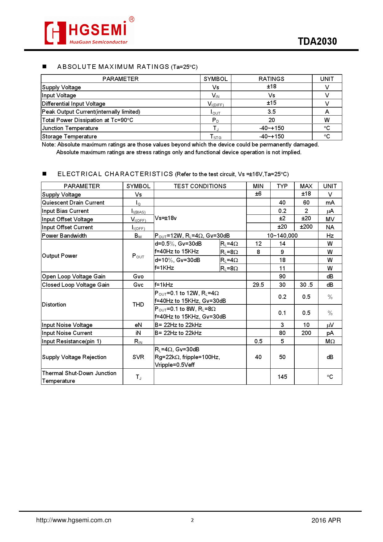 TDA2030_（HGSEMI(华冠)）TDA2030中文资料_价格_PDF手册-立创电子商城