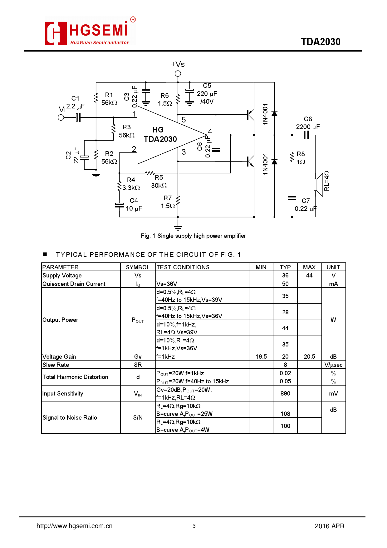 TDA2030_（HGSEMI(华冠)）TDA2030中文资料_价格_PDF手册-立创电子商城