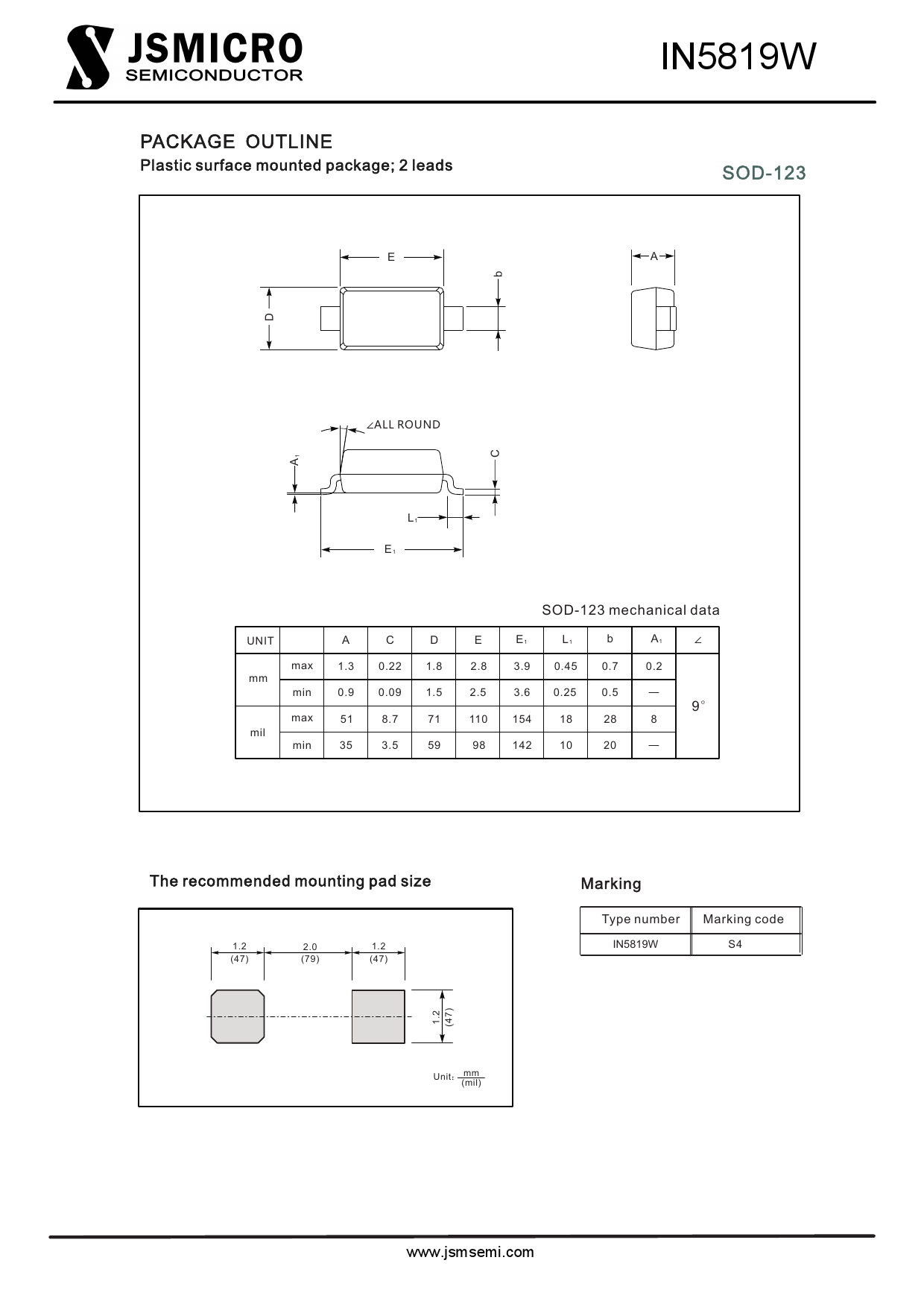 1N5819W_（JSMSEMI(杰盛微)）1N5819W中文资料_价格_PDF手册-立创电子商城