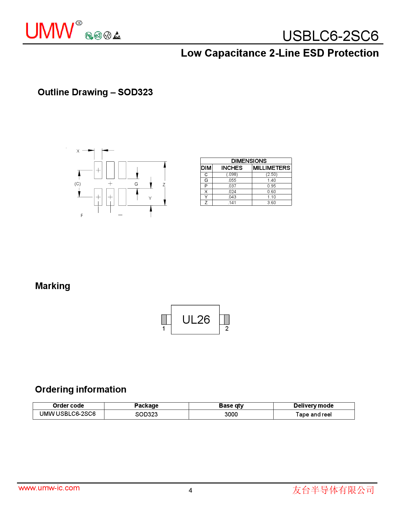 USBLC6-2SC6_（UMW(友台半导体)）USBLC6-2SC6中文资料_价格_PDF手册-立创电子商城