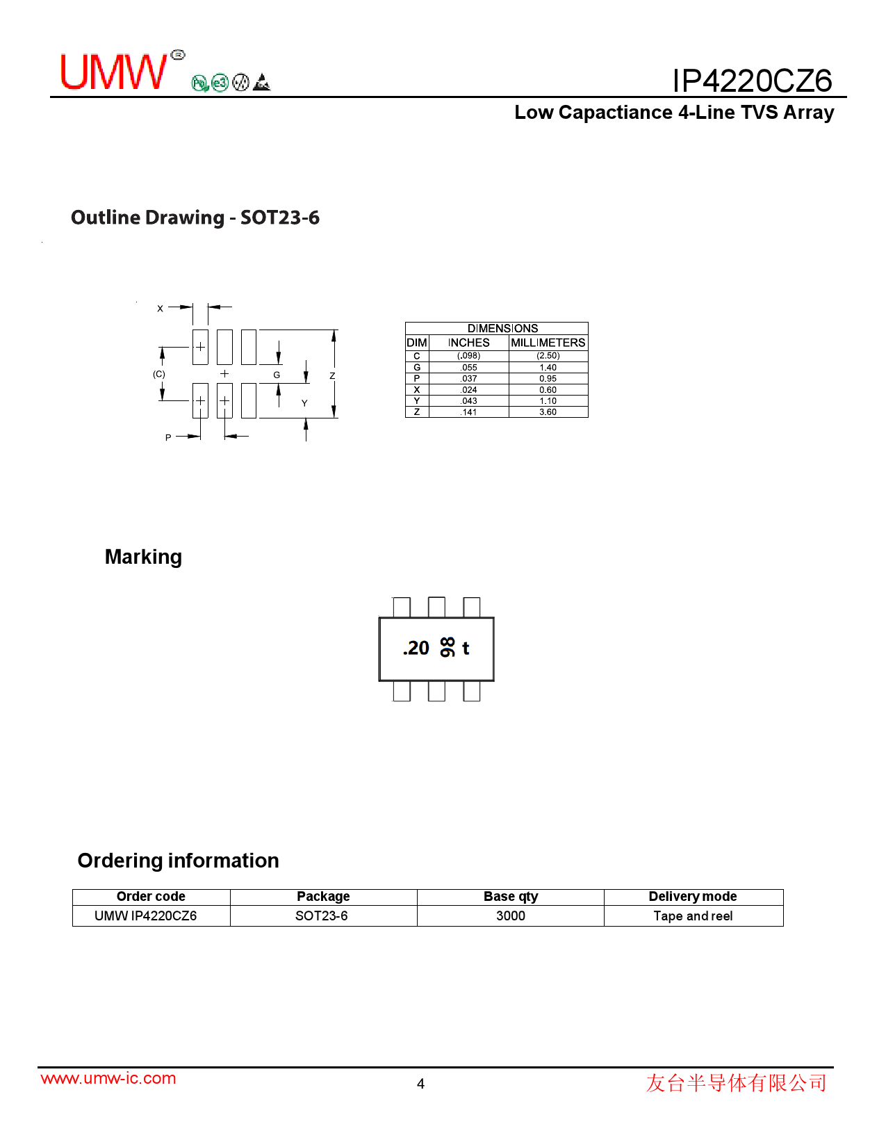 IP4220CZ6_（UMW(友台半导体)）IP4220CZ6中文资料_价格_PDF手册-立创电子商城