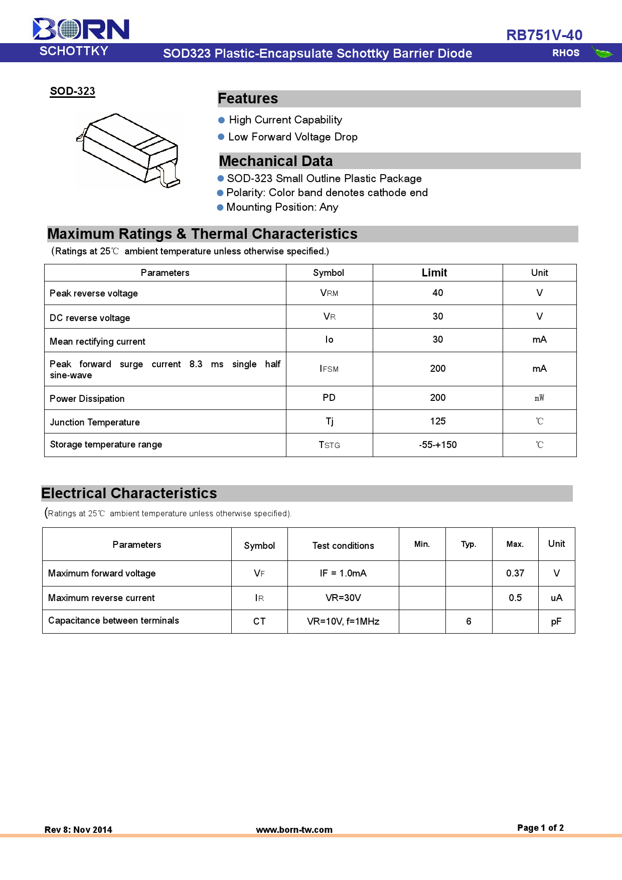 RB751V-40_（BORN伯恩半导体）RB751V-40中文资料_价格_PDF手册-立创电子商城