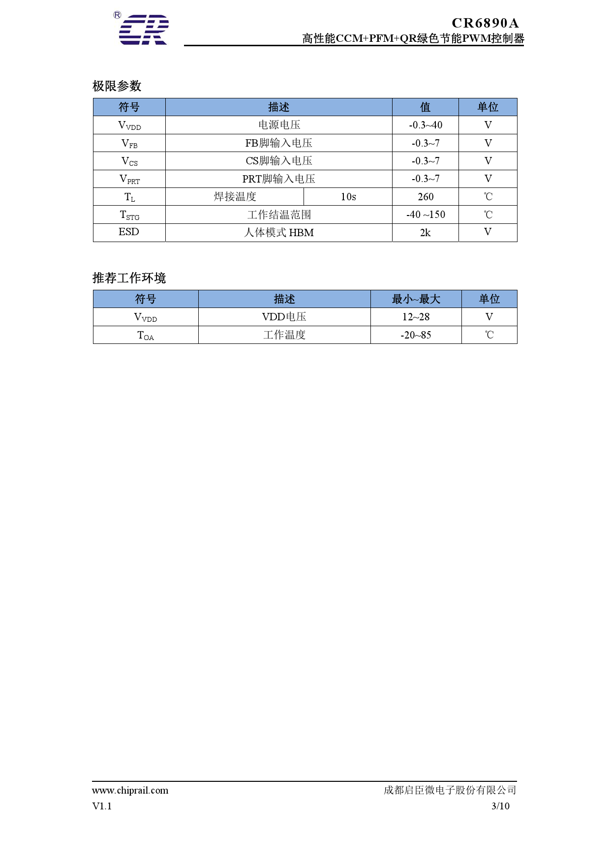 CR6890A_（Chip-Rail(启臣微)）CR6890A中文资料_价格_PDF手册-立创电子商城